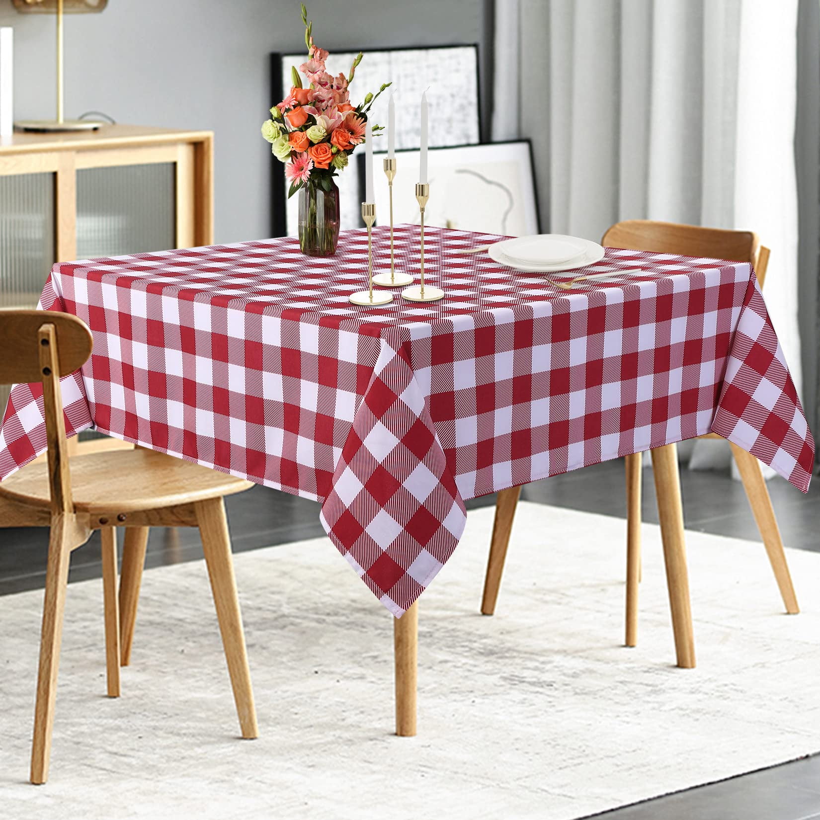 HOMERRY Buffalo Plaid Table Cover Washable Waterproof Polyester Fabric ...