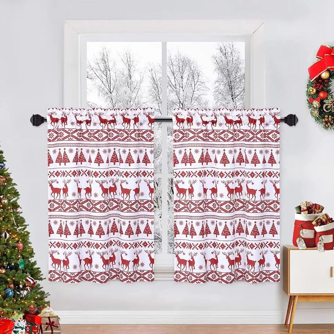 HOMERRY Christmas Kitchen Curtains 26"W x 30"L Blackout Small Tier ...