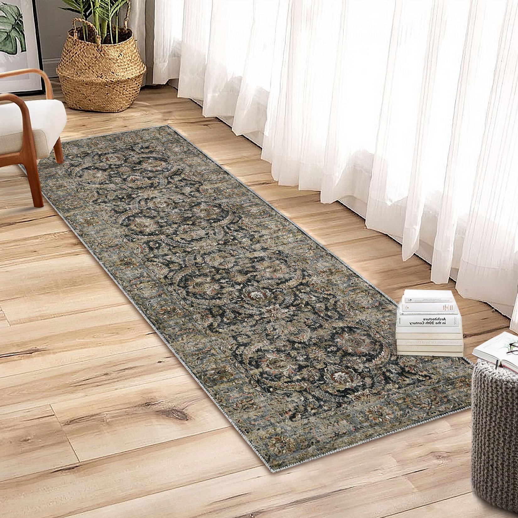 HOMERRY Floral Runner Rug 2' x 6' Bedroom Rug Boho Distressed Area Rug ...