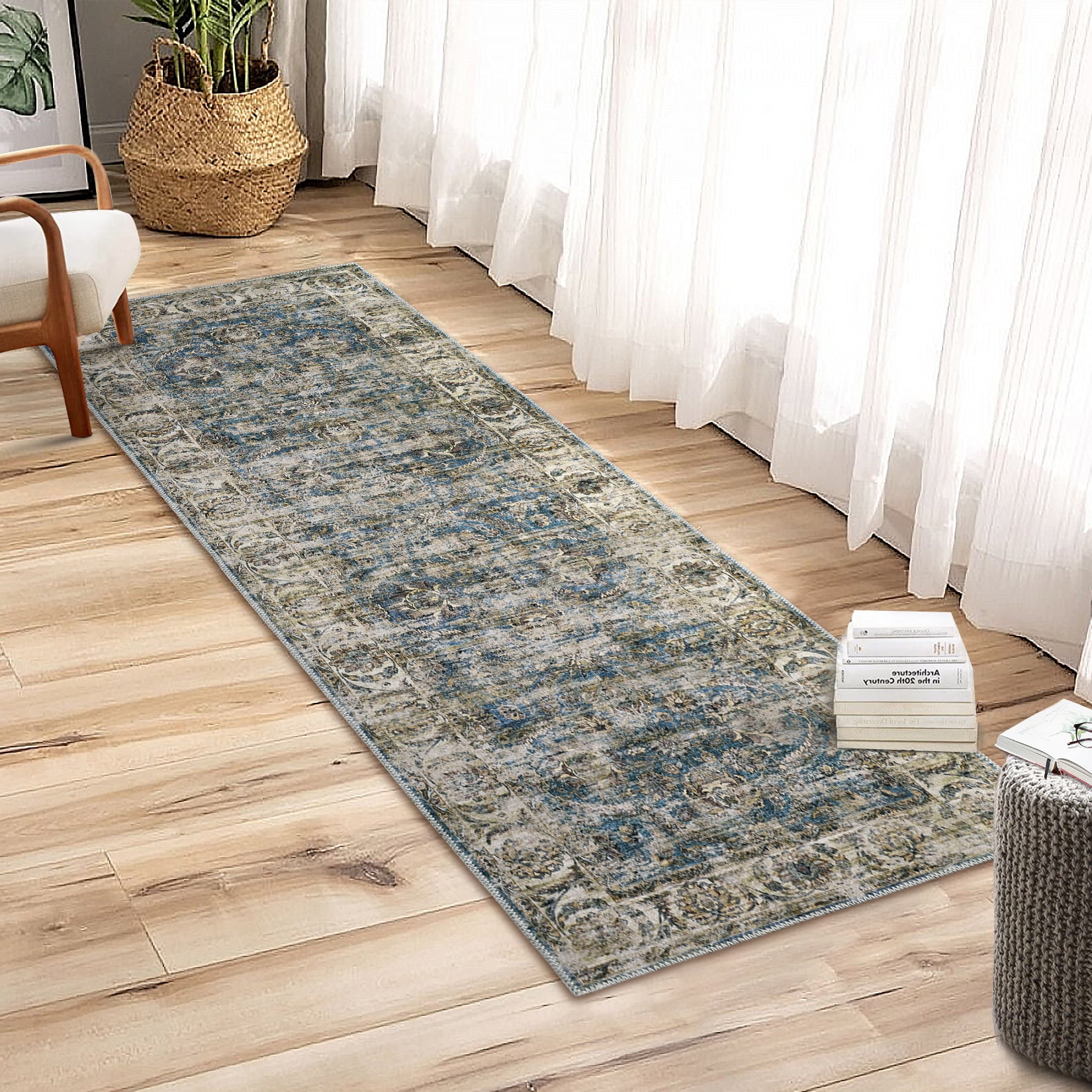HOMERRY Floral Runner Rug 2' x 6' Bedroom Rug Boho Distressed Area Rug ...
