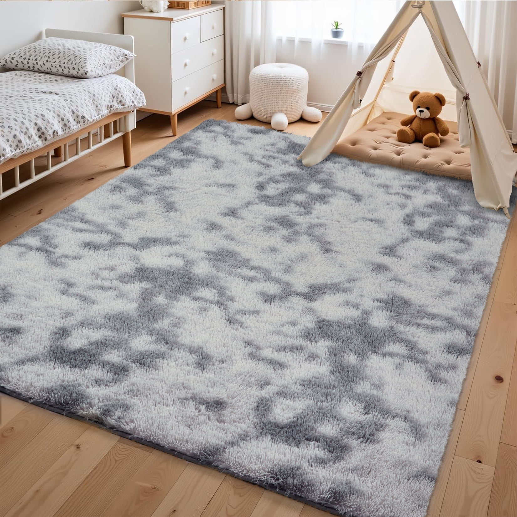 HOMERRY Fluffy 5' x 8' Light Grey Area Rugs Soft and Thick Faux Indoor ...