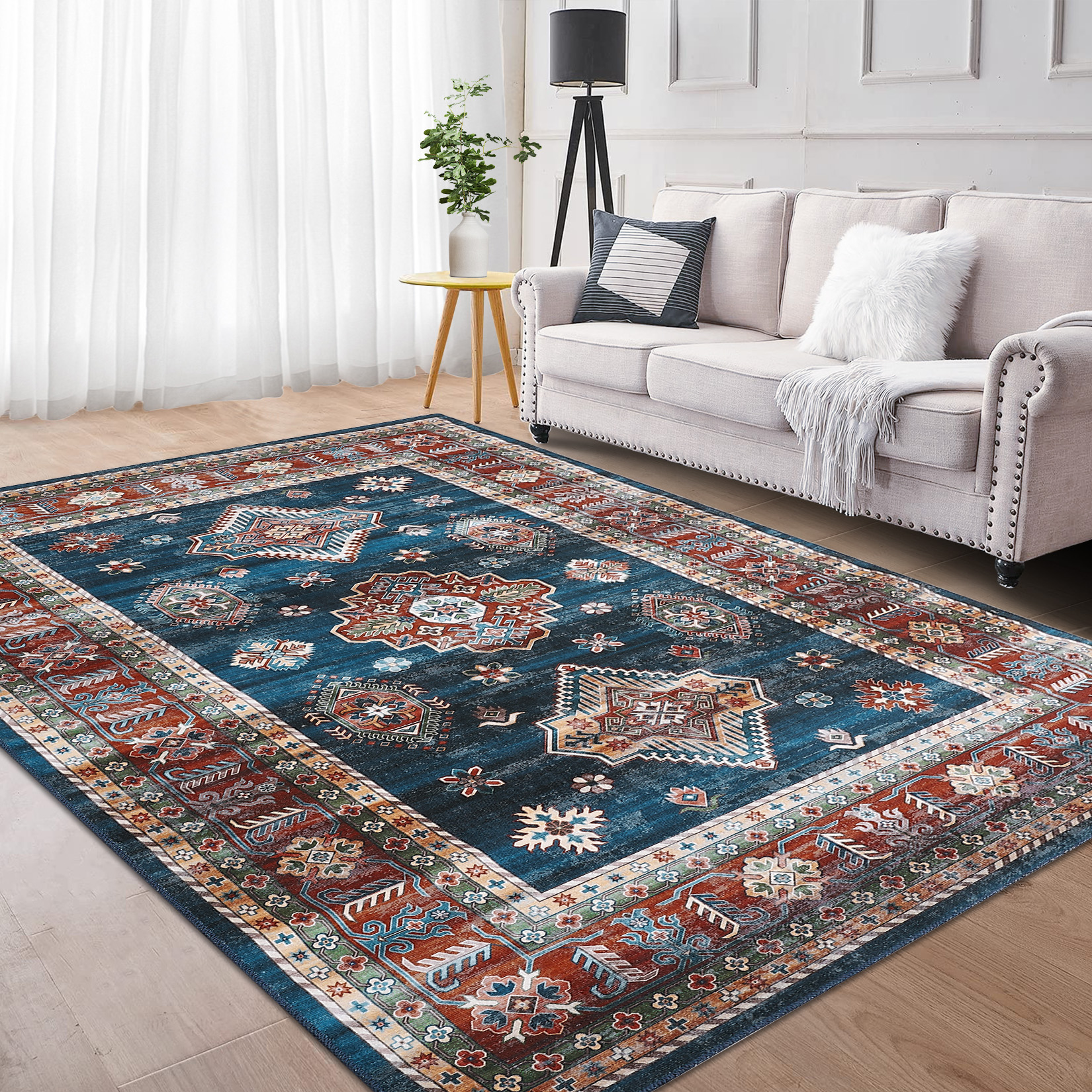 HOMERRY Foldable Area Rug 5' x 7' Washable Floral Geometric Rug Anti ...