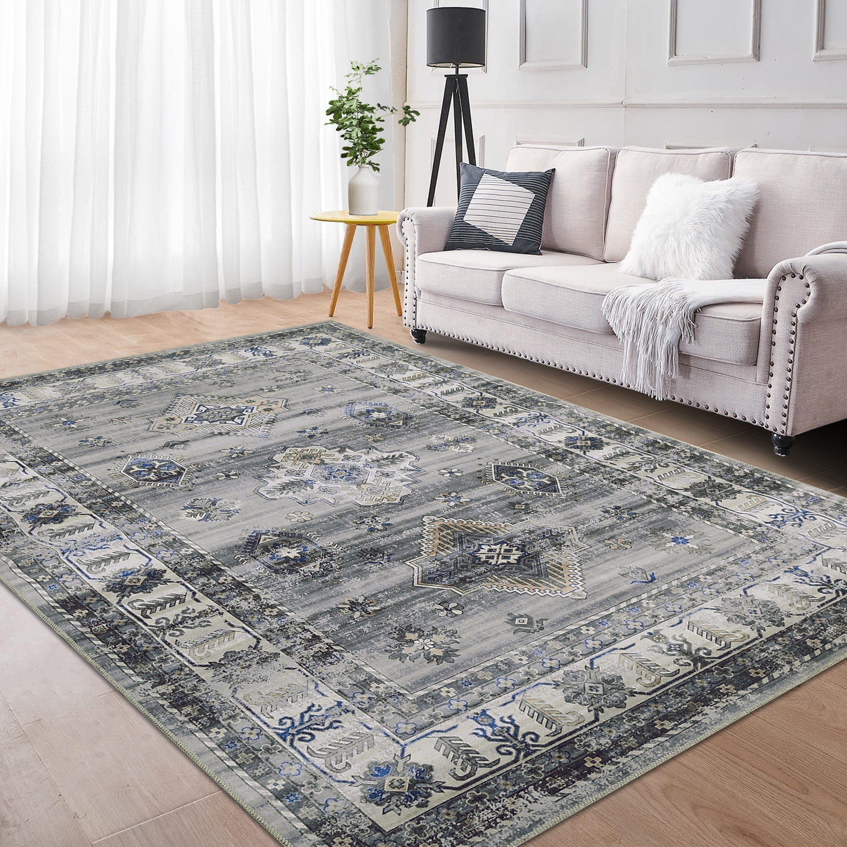 HOMERRY Foldable Area Rug 5' x 7' Washable Floral Geometric Rug Anti ...