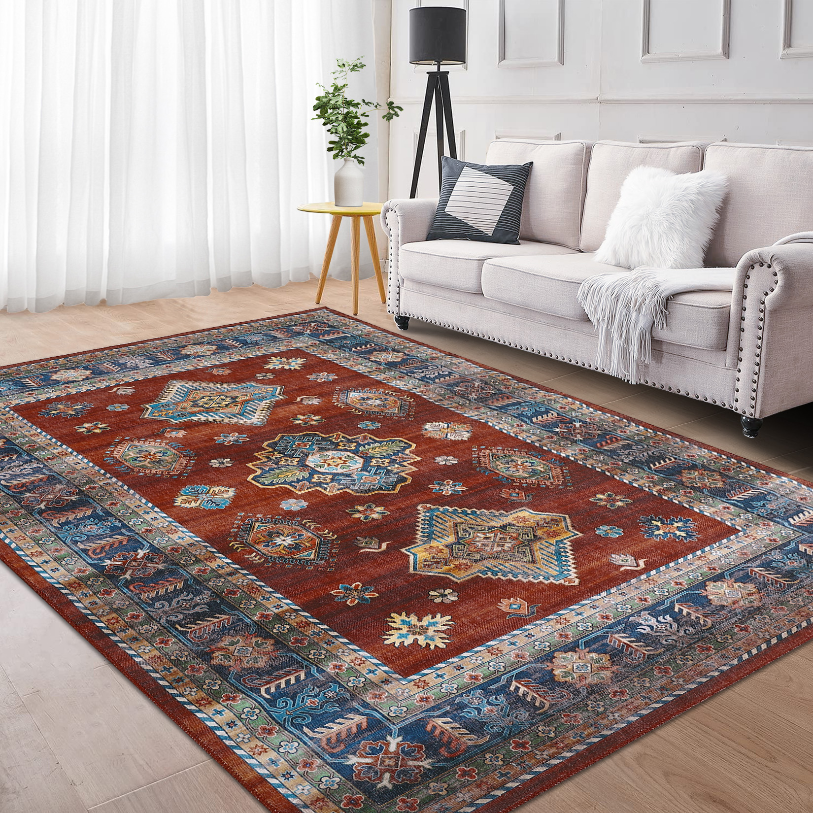 HOMERRY Foldable Area Rug 5' x 7' Washable Floral Geometric Rug Anti ...