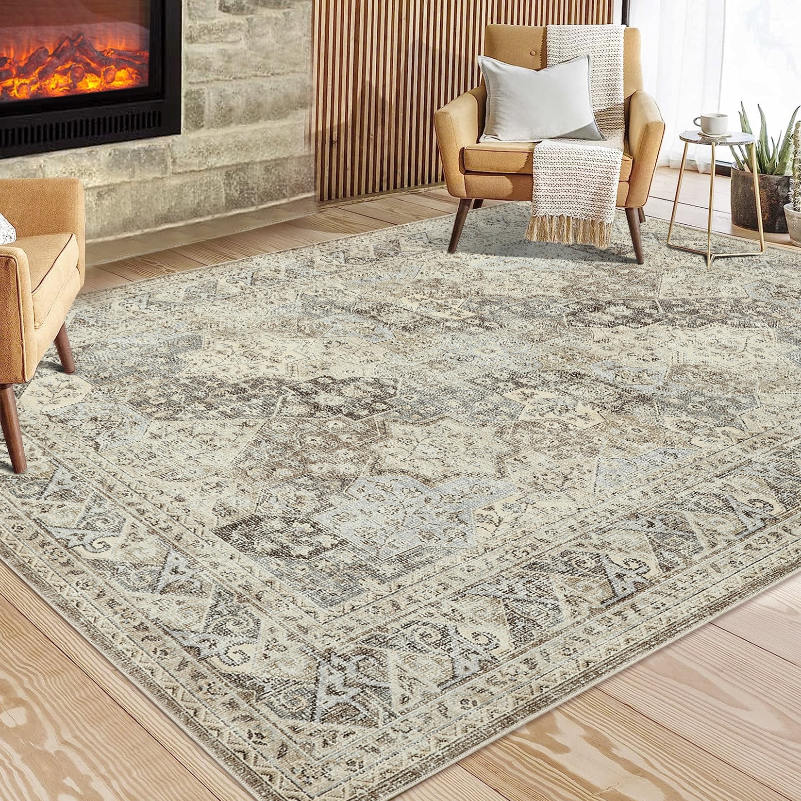 HOMERRY Foldable Area Rug 5' x 7' Washable Floral Geometric Rug Anti ...