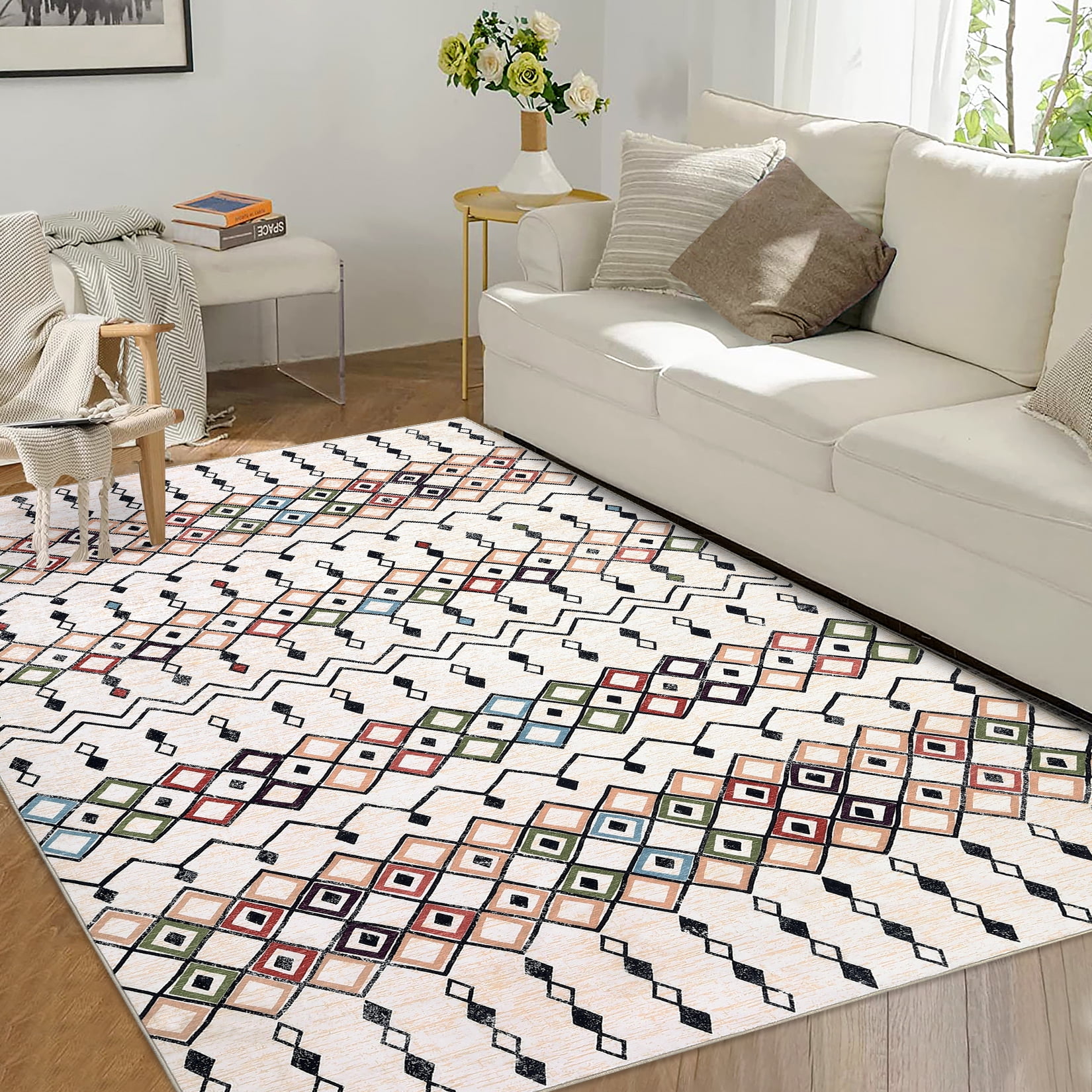 HOMERRY Foldable Area Rug 5' x 7' Washable Moroccan Geometric Rug Anti ...
