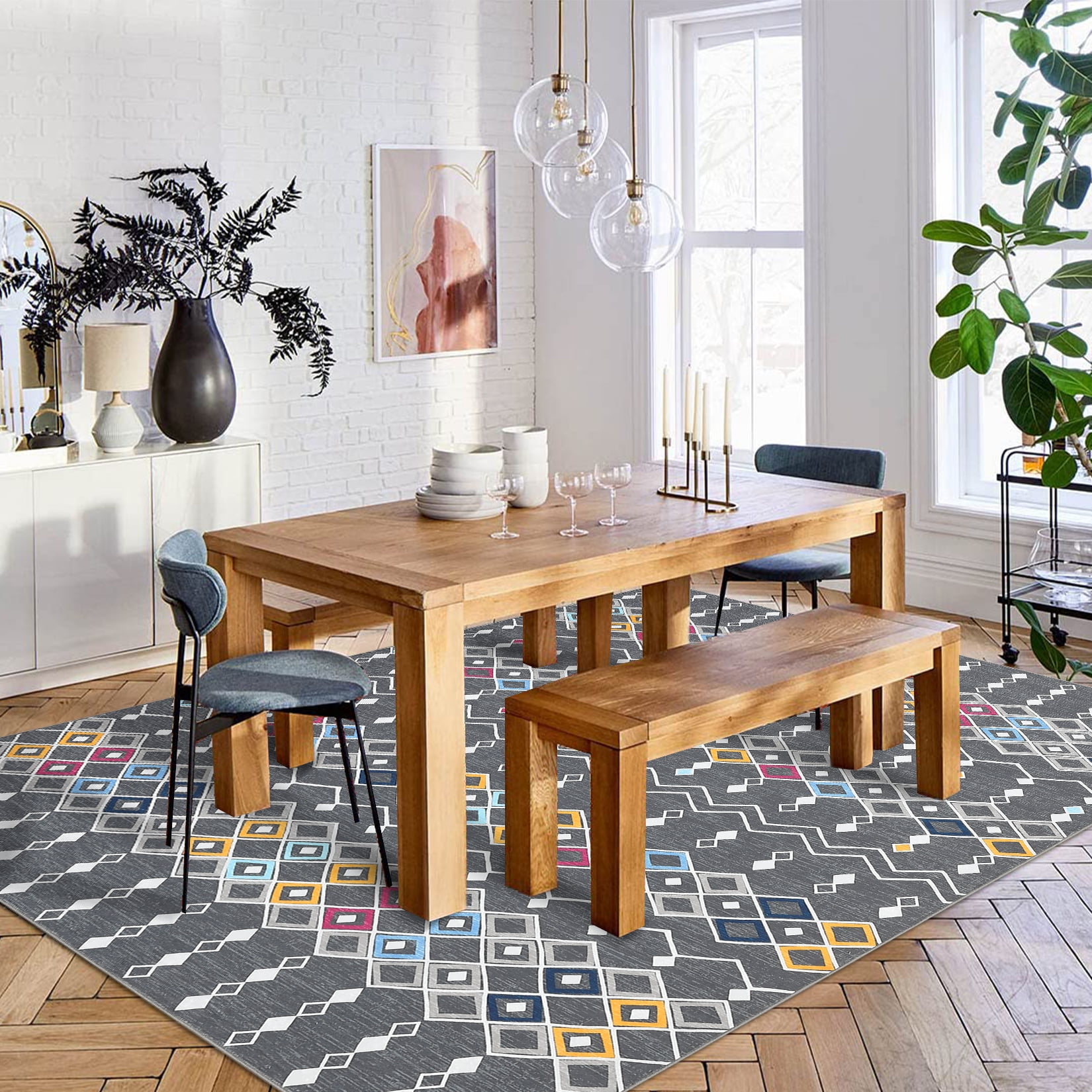 HOMERRY Foldable Area Rug 5' x 7' Washable Moroccan Geometric Rug Anti ...