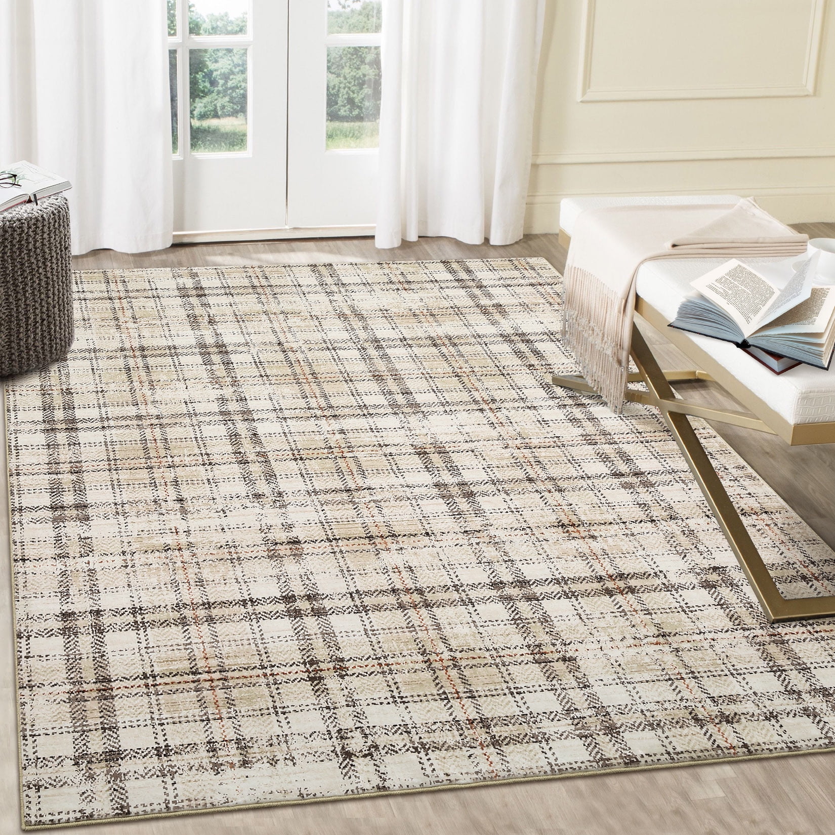HOMERRY Foldable Area Rug 5' x 7' Washable Plaid Geometric Rug for ...