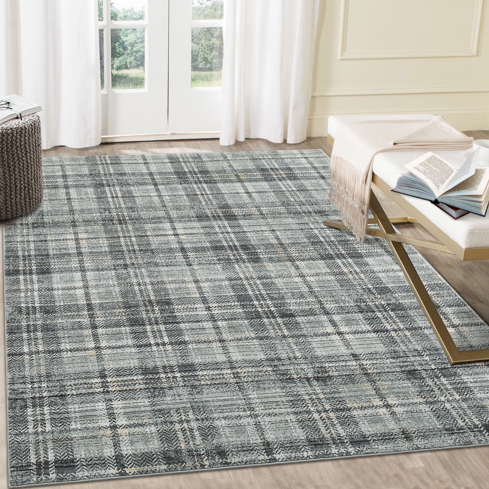 HOMERRY Foldable Area Rug 5' x 7' Washable Plaid Geometric Rug for ...