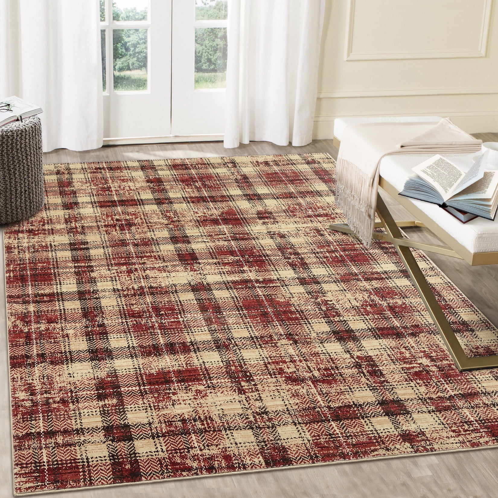 HOMERRY Foldable Area Rug 5' x 7' Washable Plaid Geometric Rug for ...