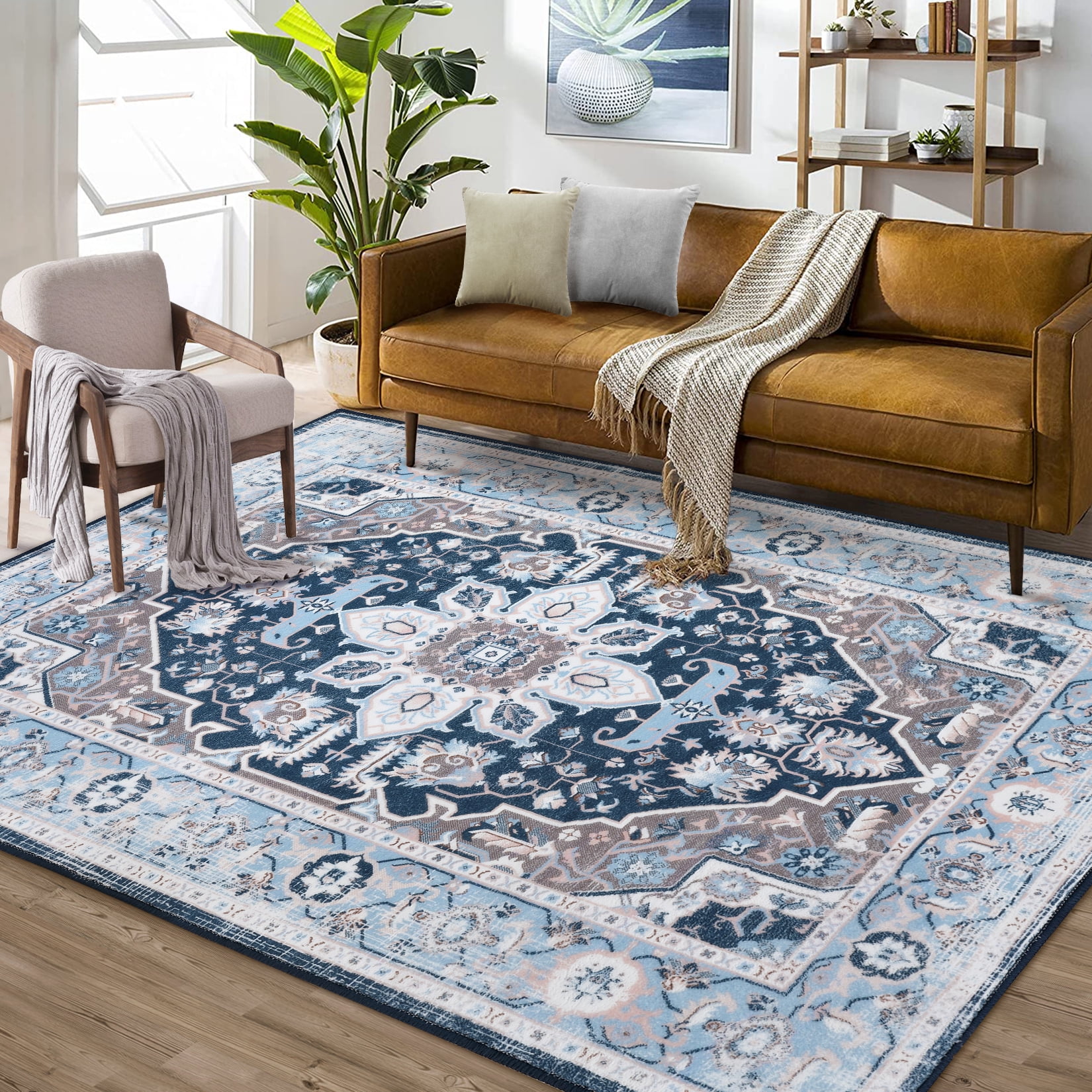 HOMERRY Foldable Area Rug 5' x 7' Washable Vintage Floral Print Rug for ...