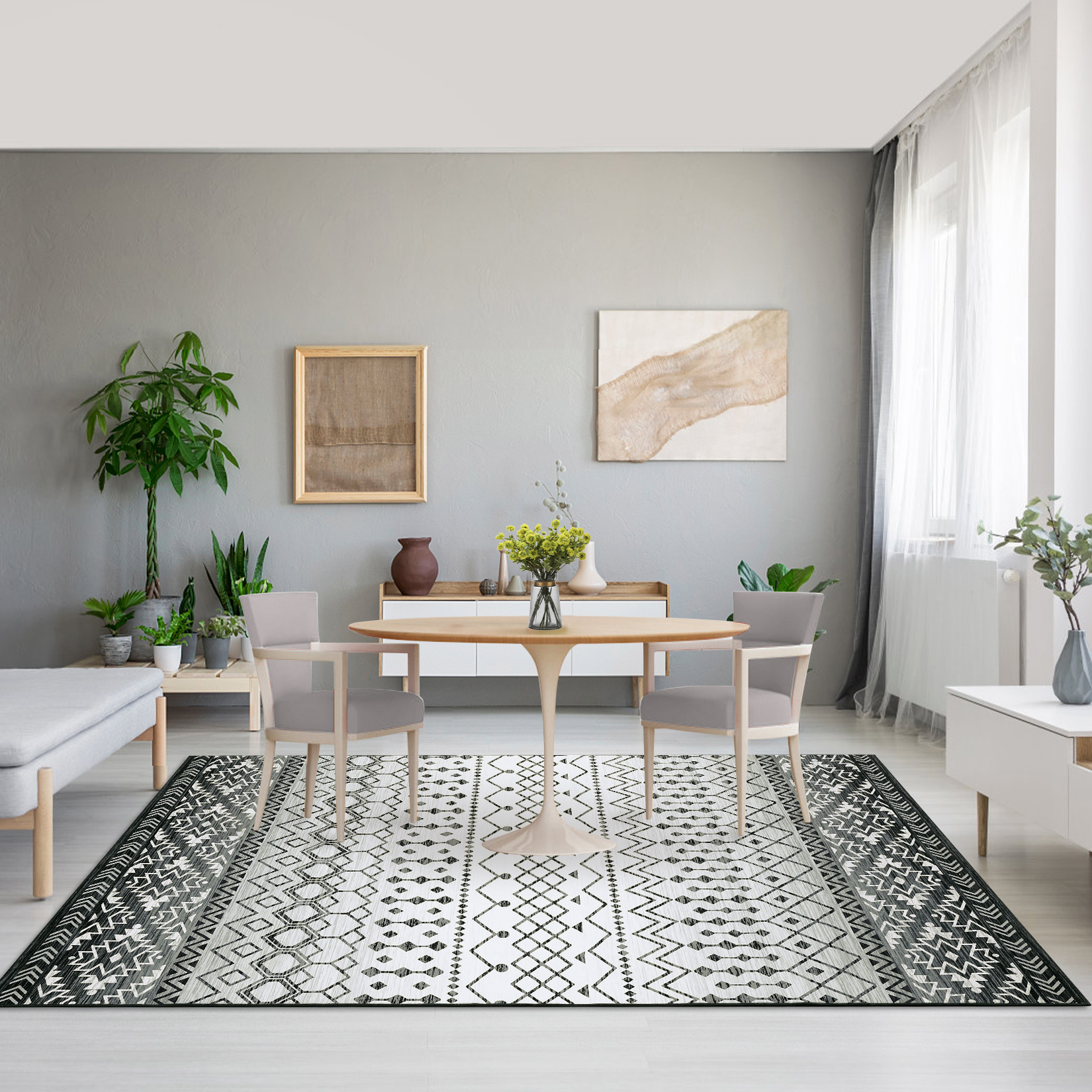 HOMERRY Foldable Area Rug 6' x 9' Washable Distressed Boho Geometric ...