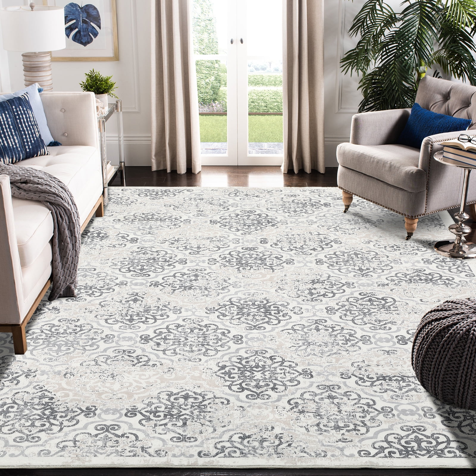 HOMERRY Gray 8' x 10' Area Rugs for Living Room Moroccan Floral Pattern ...