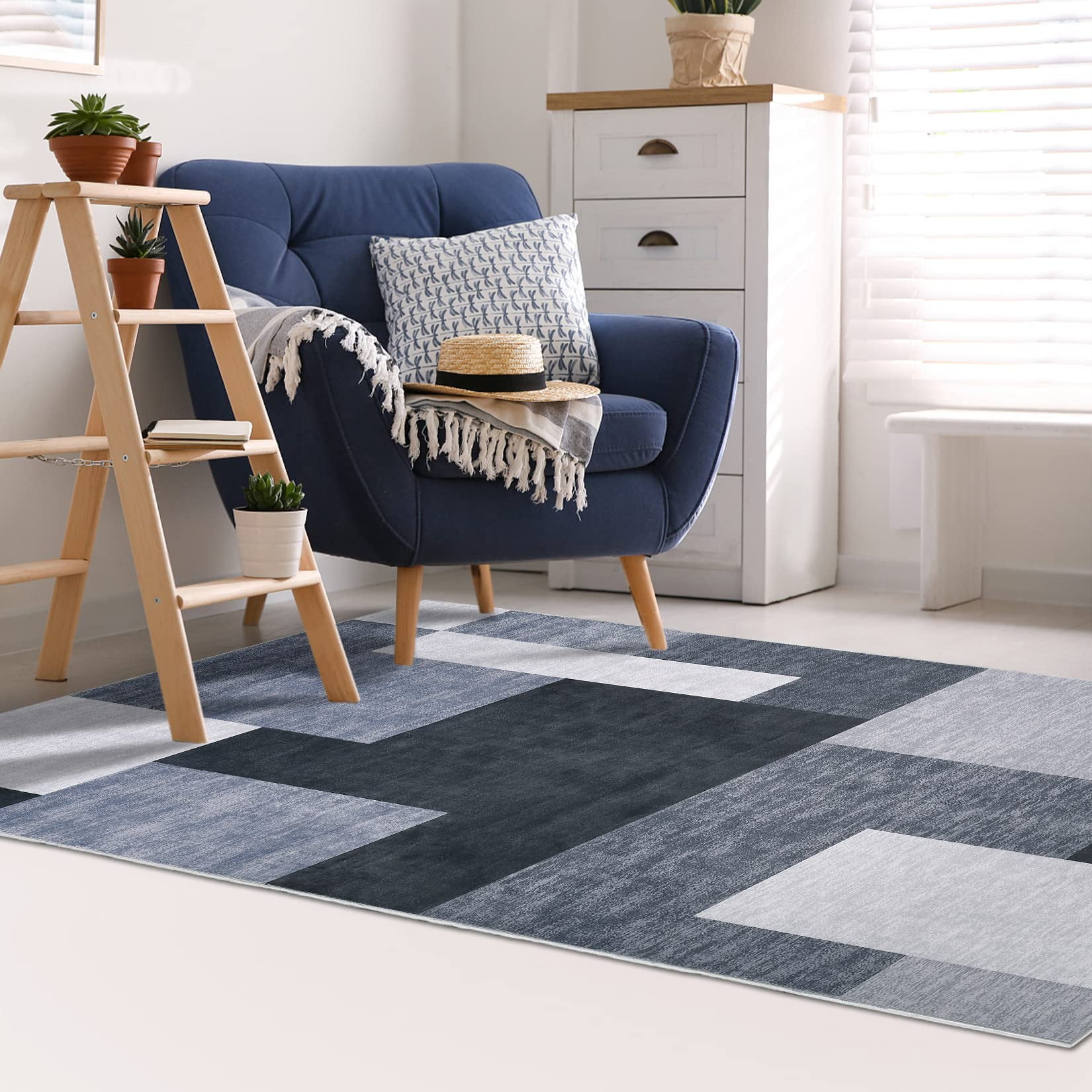 HOMERRY Grey Rug Ultra Soft Vintage Entryway Rug Velvet Rug Low-Pile ...