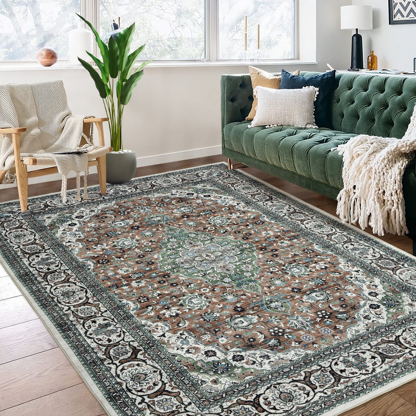HOMERRY Indoor Washable 4' x 6' Area Rug Distressed Boho Floral Rug for ...