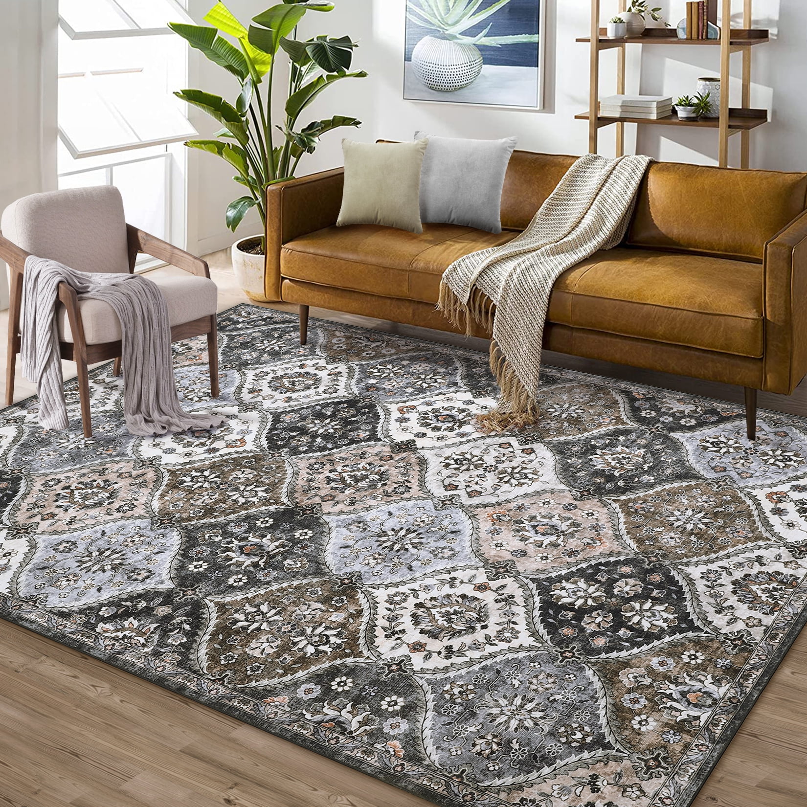 HOMERRY Indoor Washable 4' x 6' Area Rug Moroccan Trellis Floral Rug ...