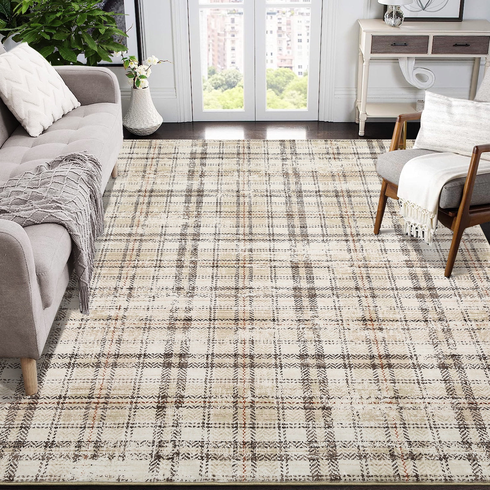 HOMERRY Indoor Washable 4' x 6' Area Rug Plaid Geometric Rug for Living ...