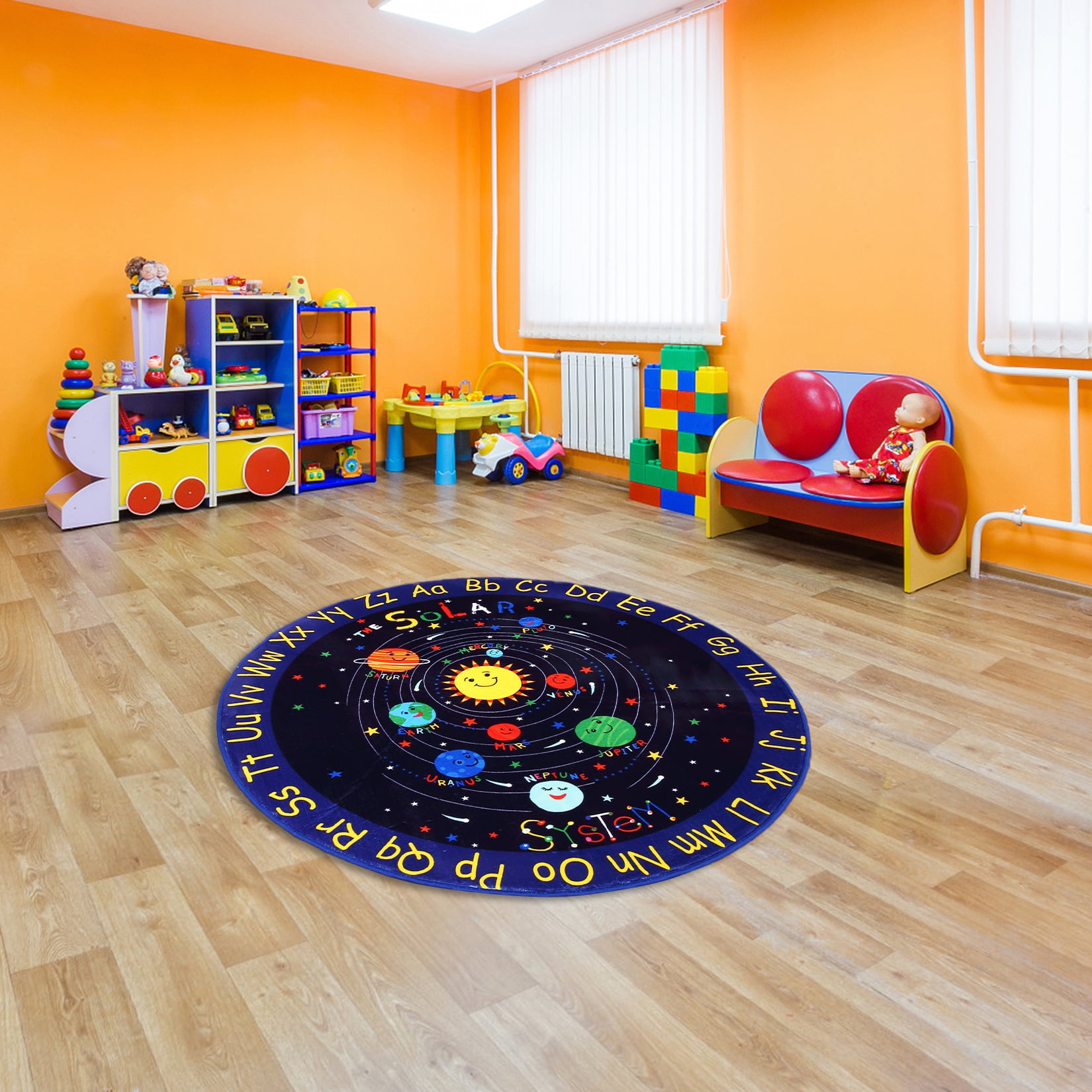 HOMERRY Kids Rug 4ft Round ABC Educational Solar System Circle Rug ...