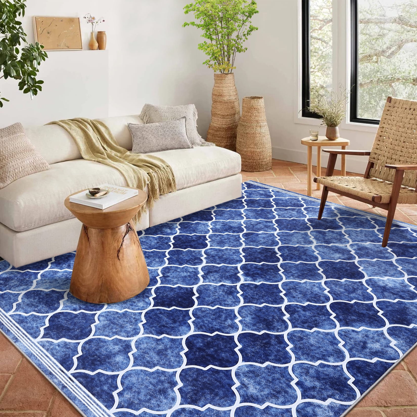 HOMERRY Large Blue Rug 9' x 12' Area Rug for Living Room Moroccan ...