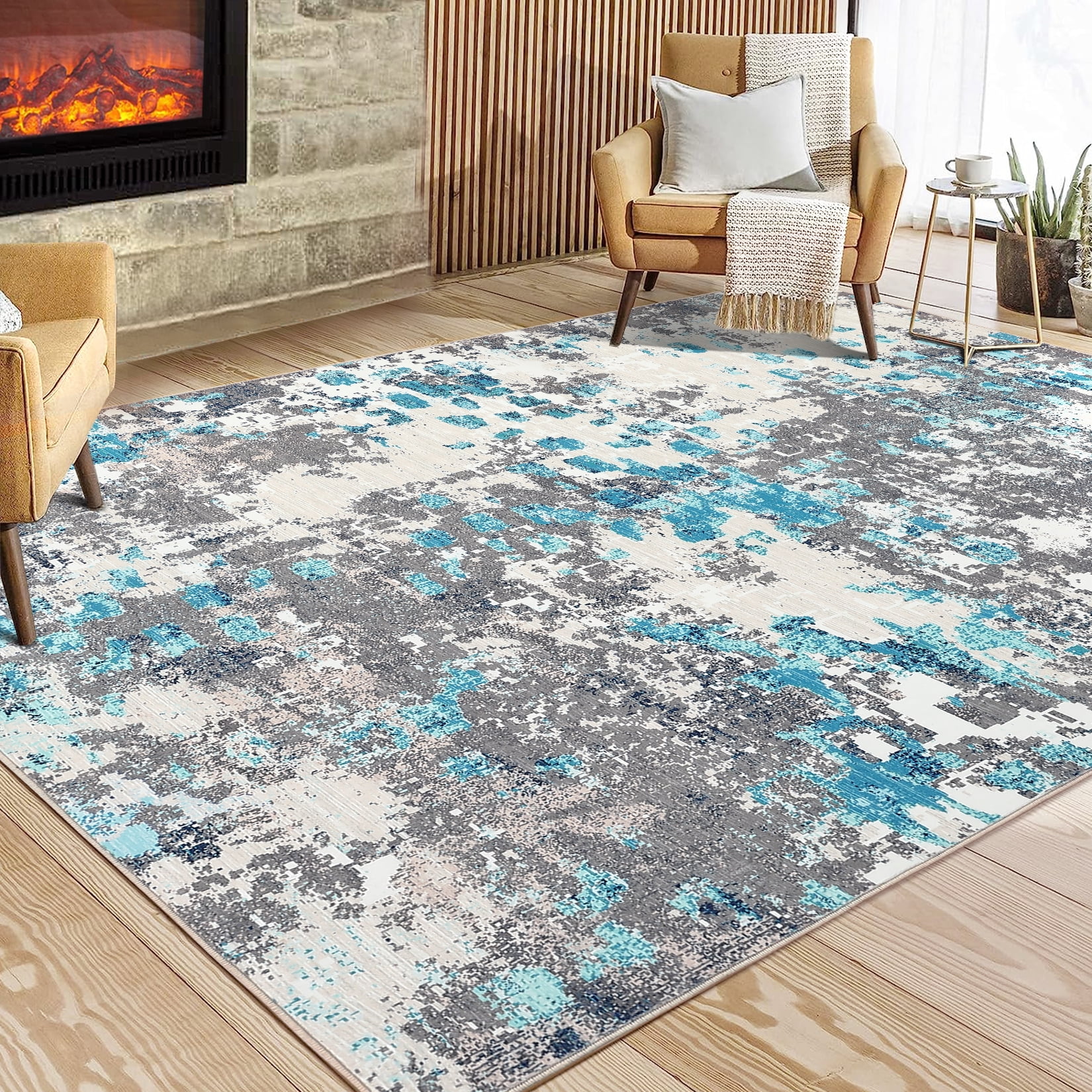 HOMERRY Large Blue/Gray Rug 9' x 12' Area Rug for Living Room Abstract ...