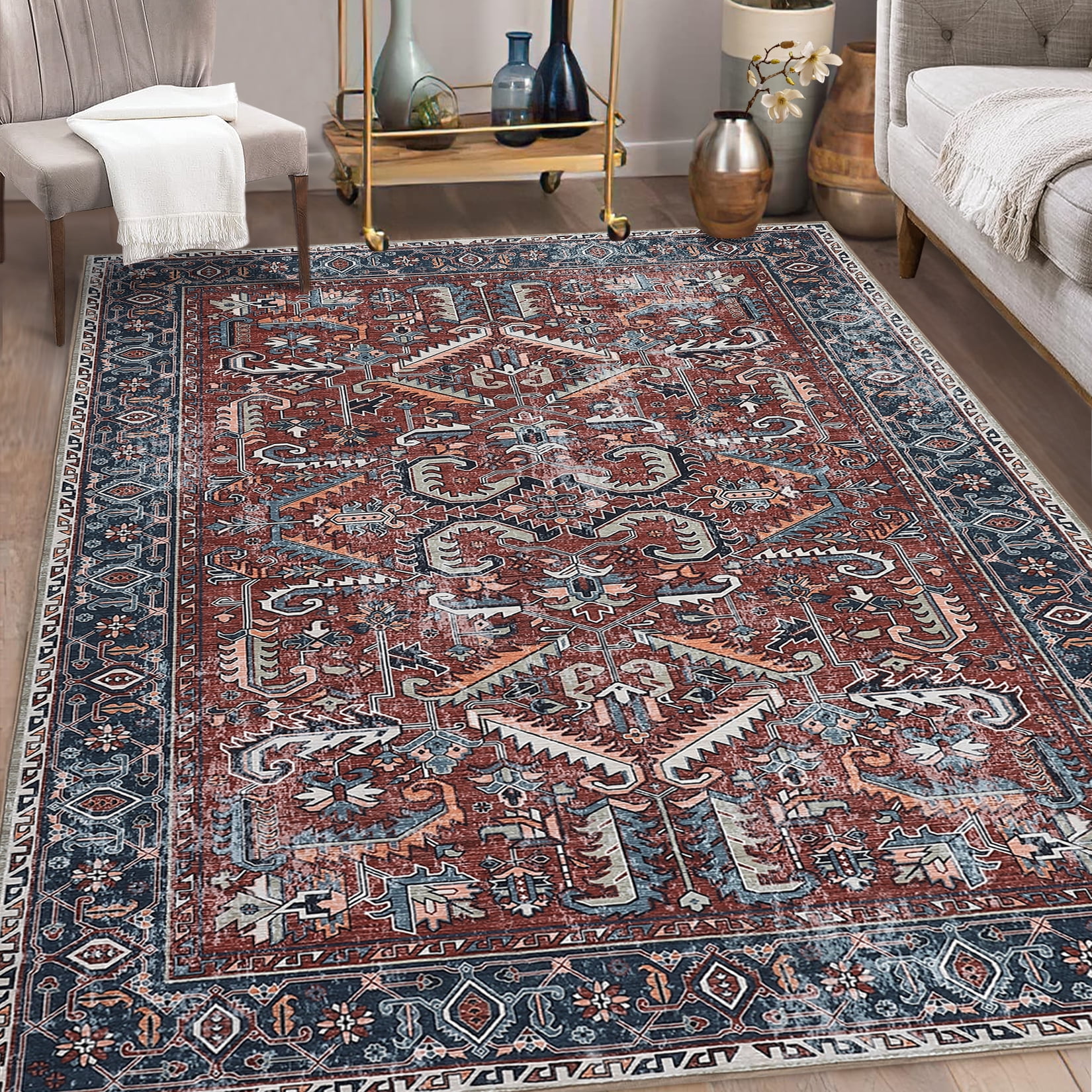 HOMERRY Large Red Rug 9' x 12' Area Rugs for Living Room Boho Vintage ...