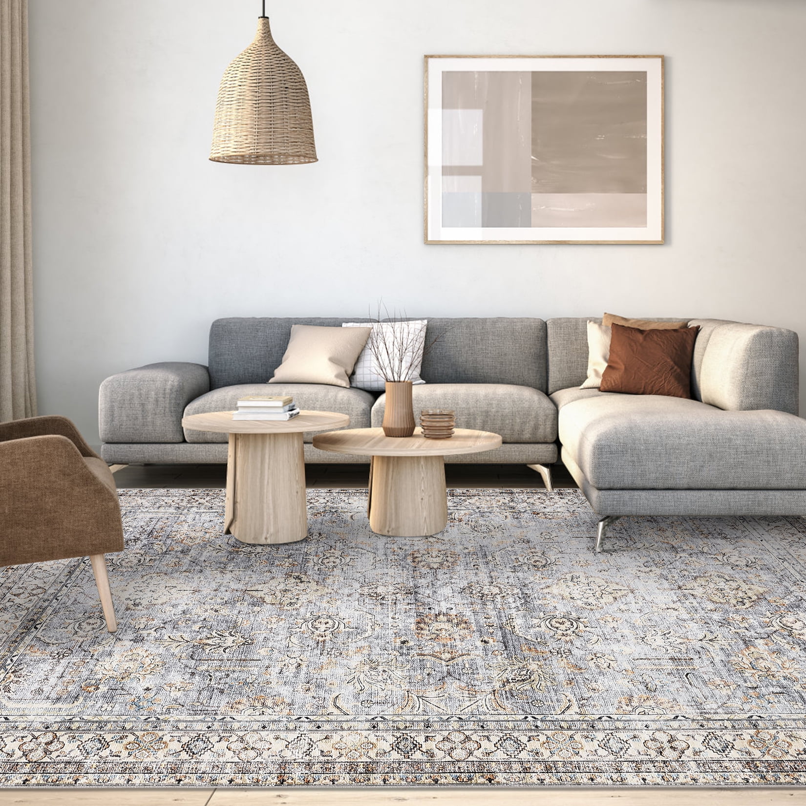 HOMERRY Low Pile Area Rug 6' x 9' Tribal Rug for Living Room Washable ...