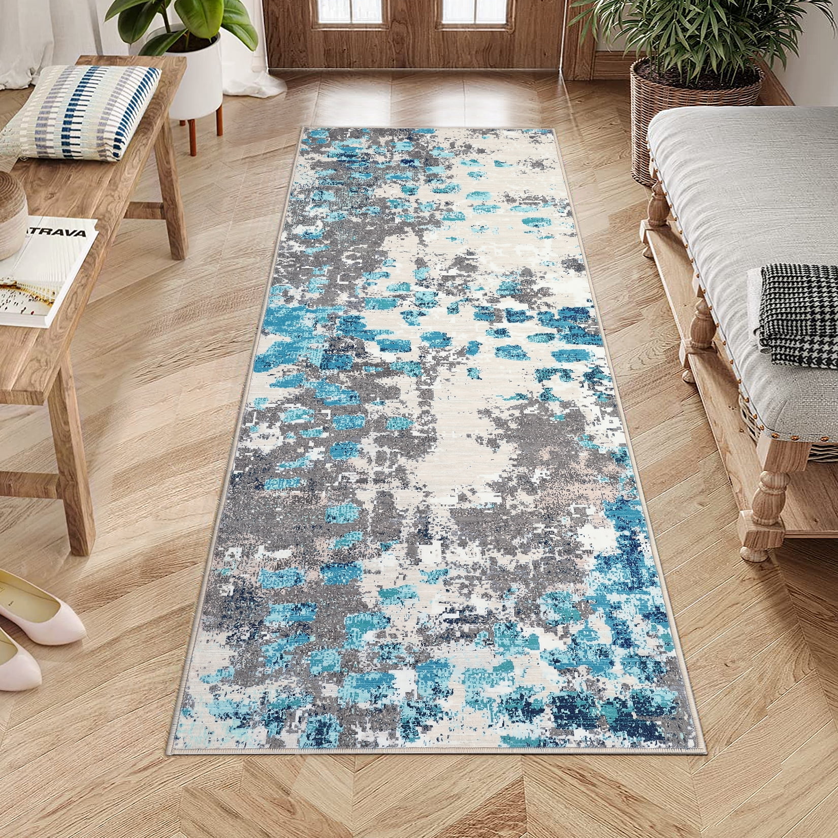 HOMERRY Modern Abstract Washable 2' x 6' Runner Rug Non-Skid Low Pile ...