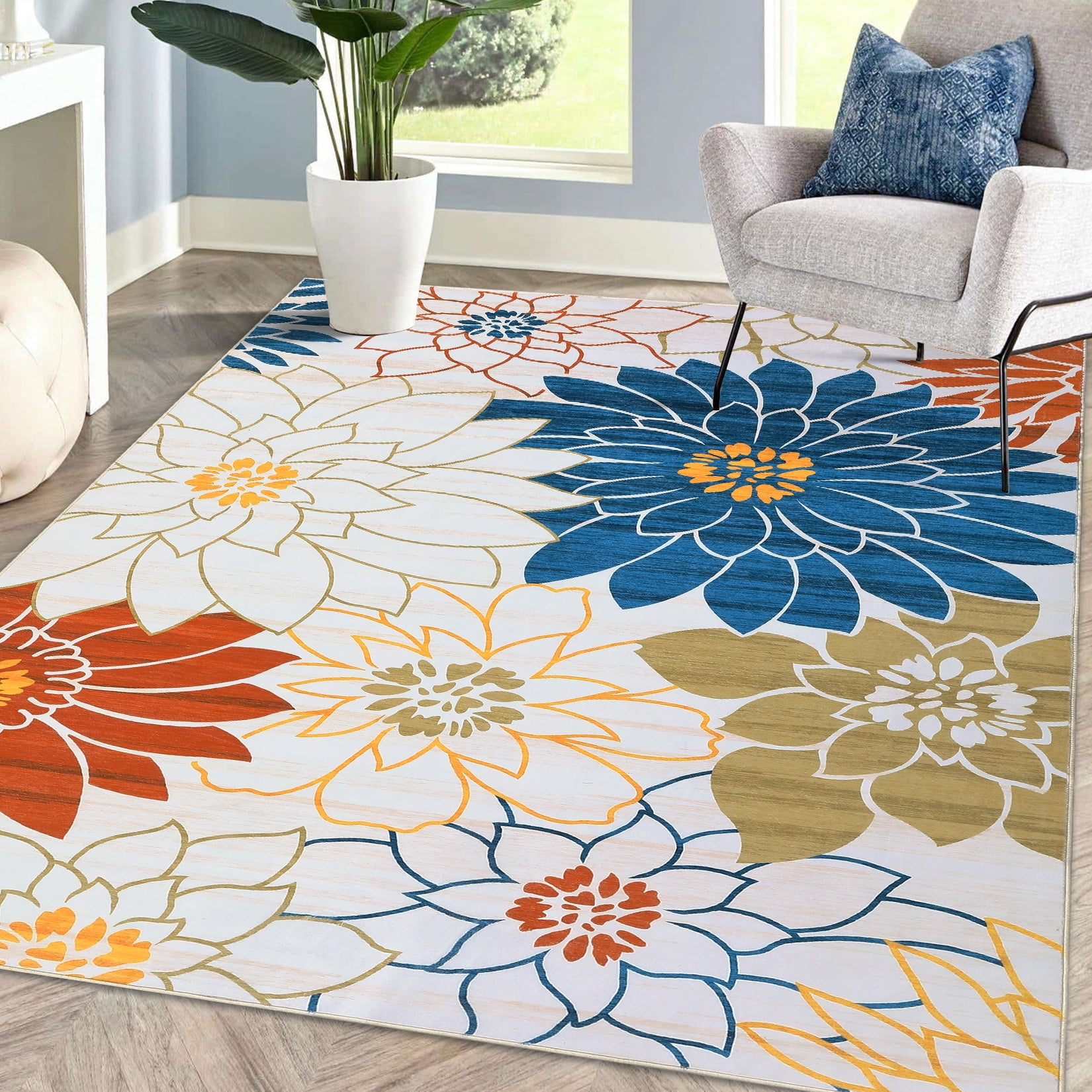HOMERRY Modern Floral Area Rug 9' x 12' Rugs for Living Room Washable ...