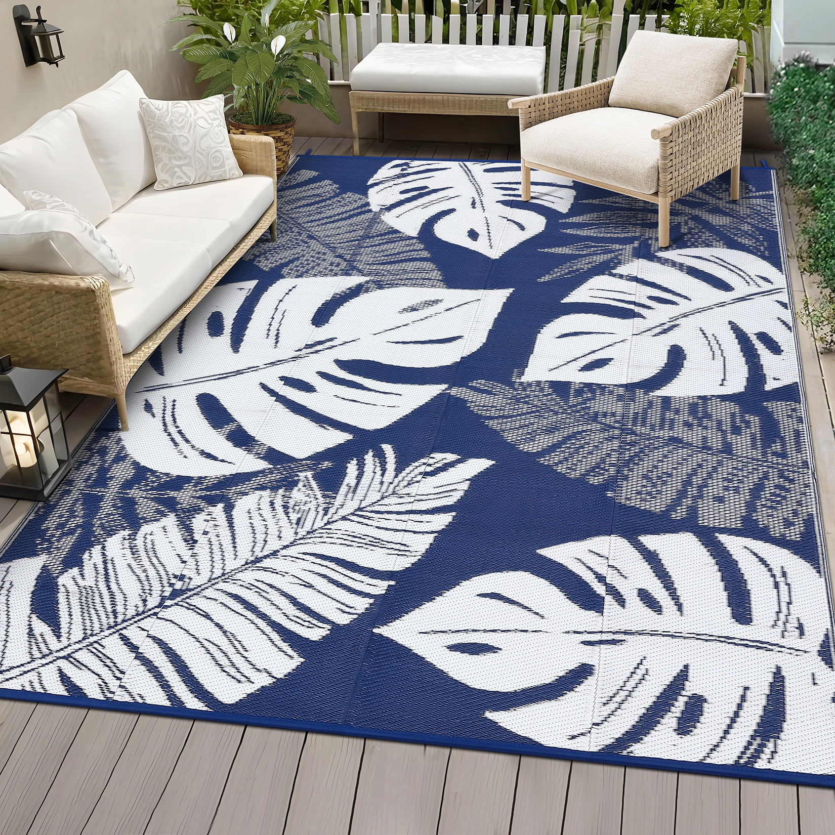 HOMERRY Geometric Leaf Outdoor Rug Straw Plastic Area Rug for Balcony ...