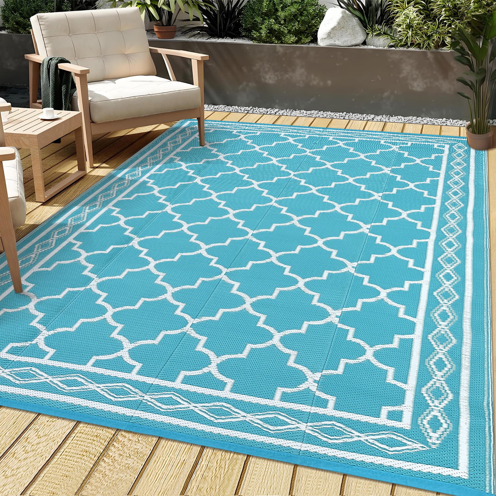 HOMERRY Geometric Moroccan Outdoor Rug Straw Plastic Area Rug for ...