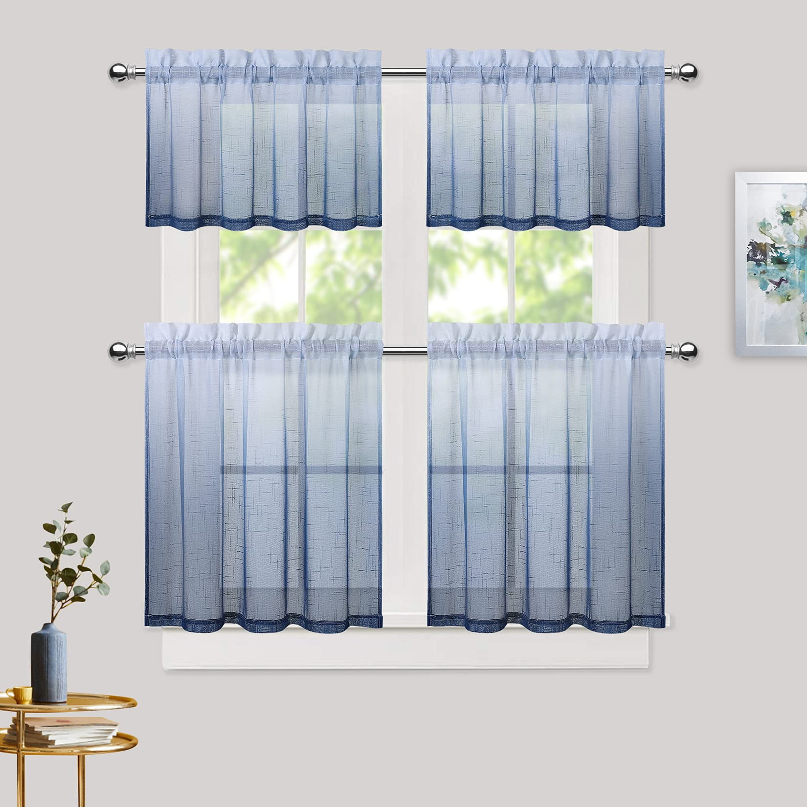 HOMERRY Ombre Semi Sheer Tier Cafe Curtains Small Window Valance for ...