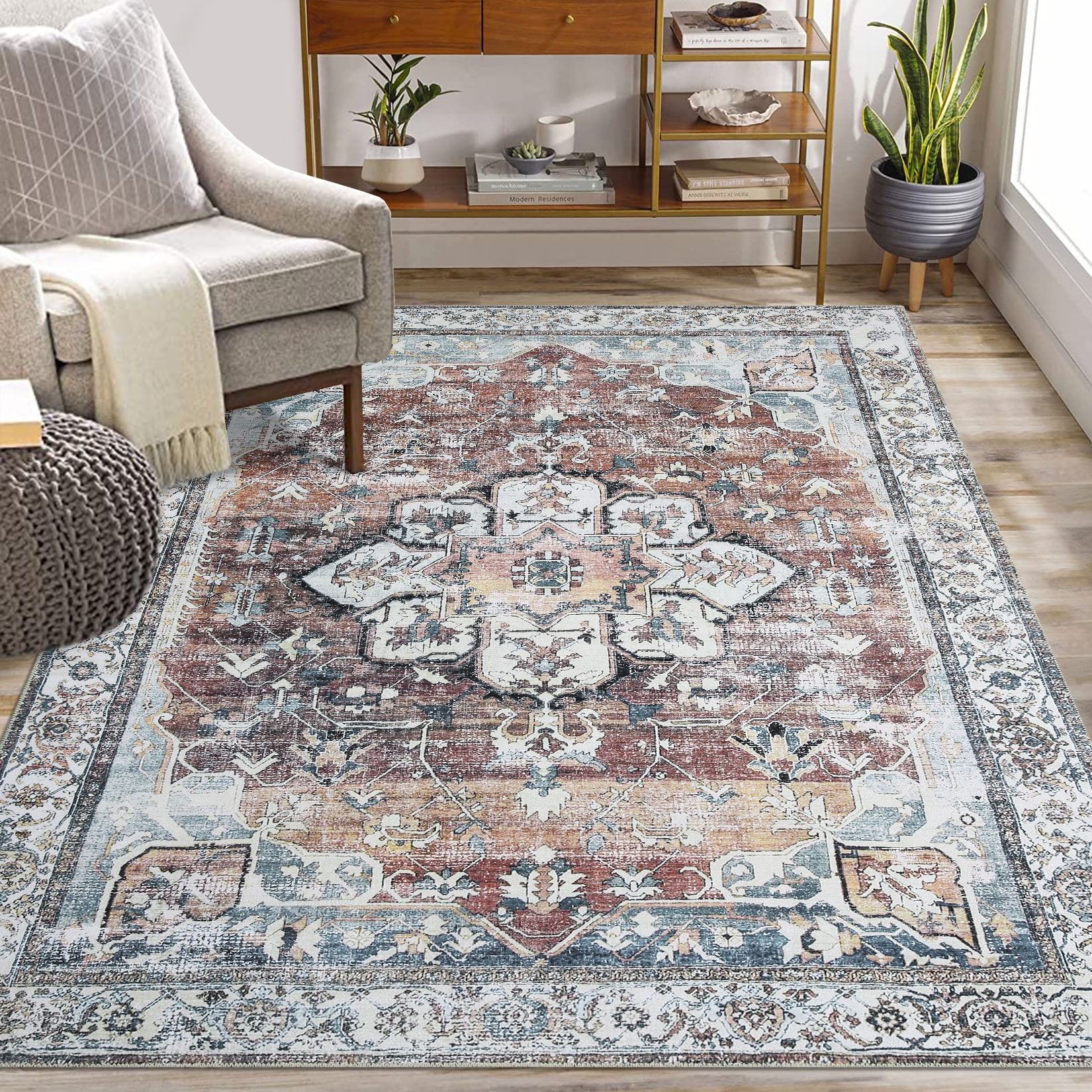 HOMERRY Persian 5x7 Area Rugs with Non Slip Backing Stain Resistant ...