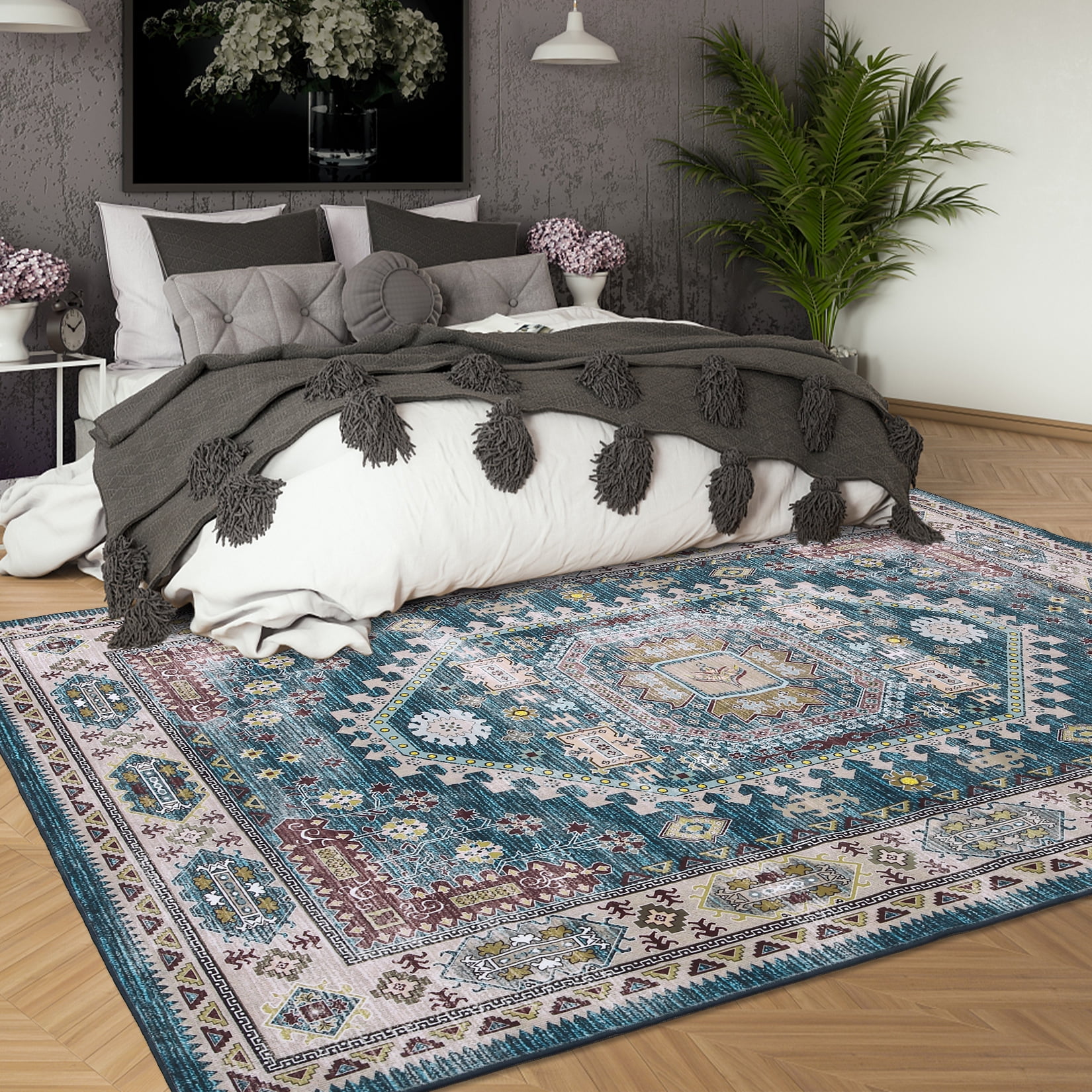 HOMERRY Persian Foldable Rug 9'x12' Traditional Boho Tribal Floral Rug ...