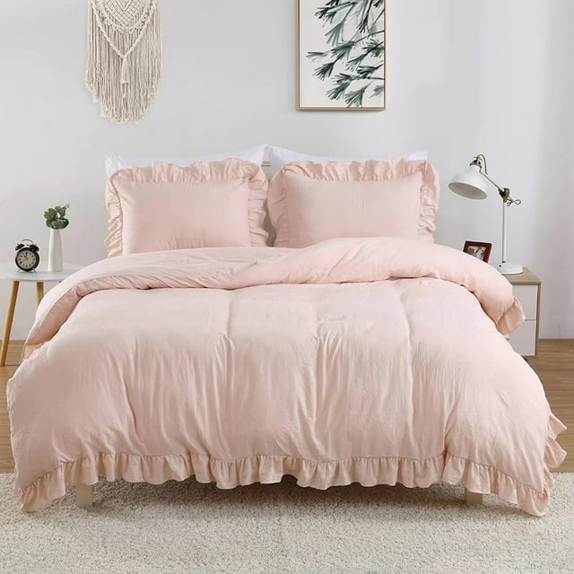 HOMERRY Pink Ruffle Pattern Duvet Cover Queen Size, 3PCS Soft ...