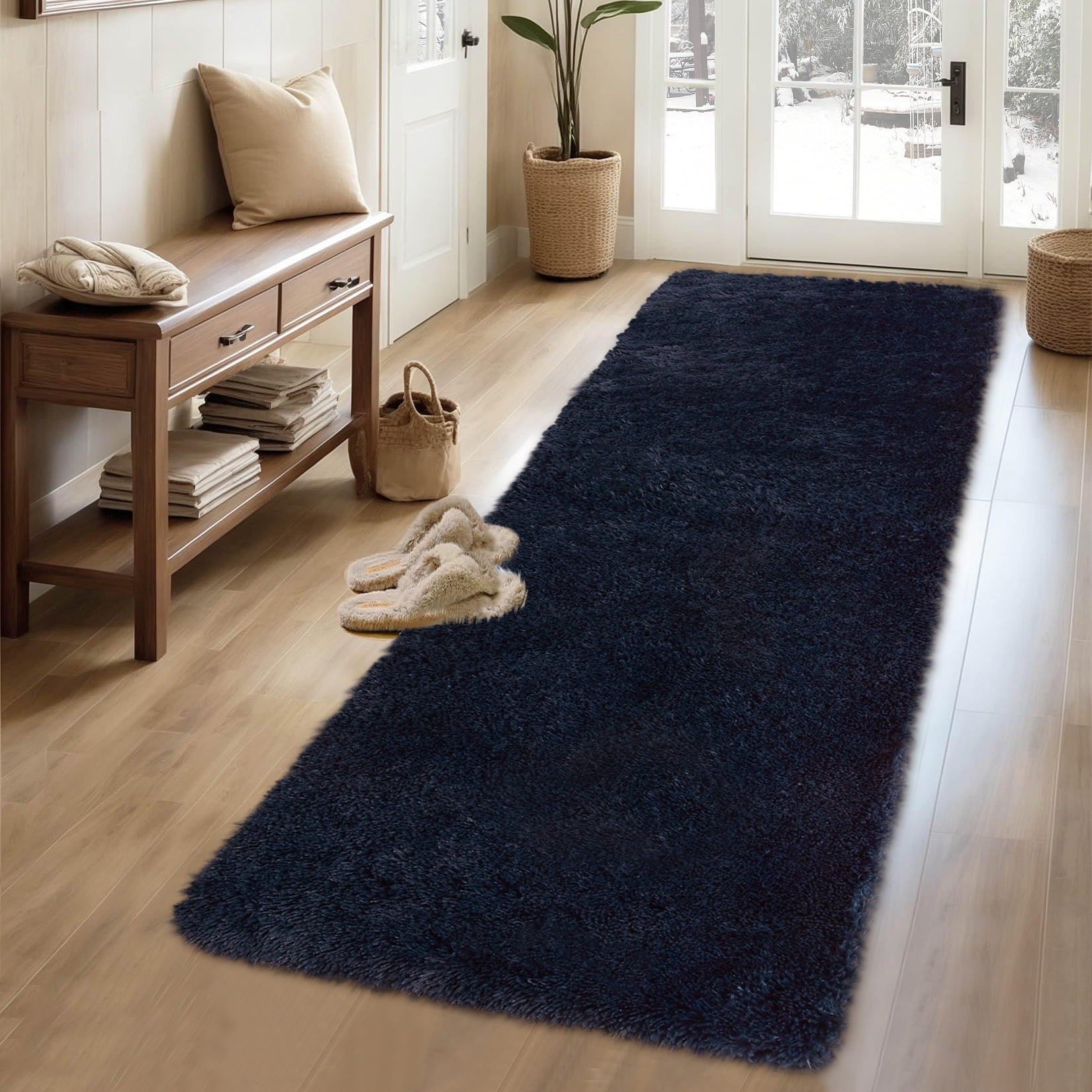 HOMERRY Plush Shag Area Rug, 2'x6' Fluffy Runner, Navy Blue, Soft ...