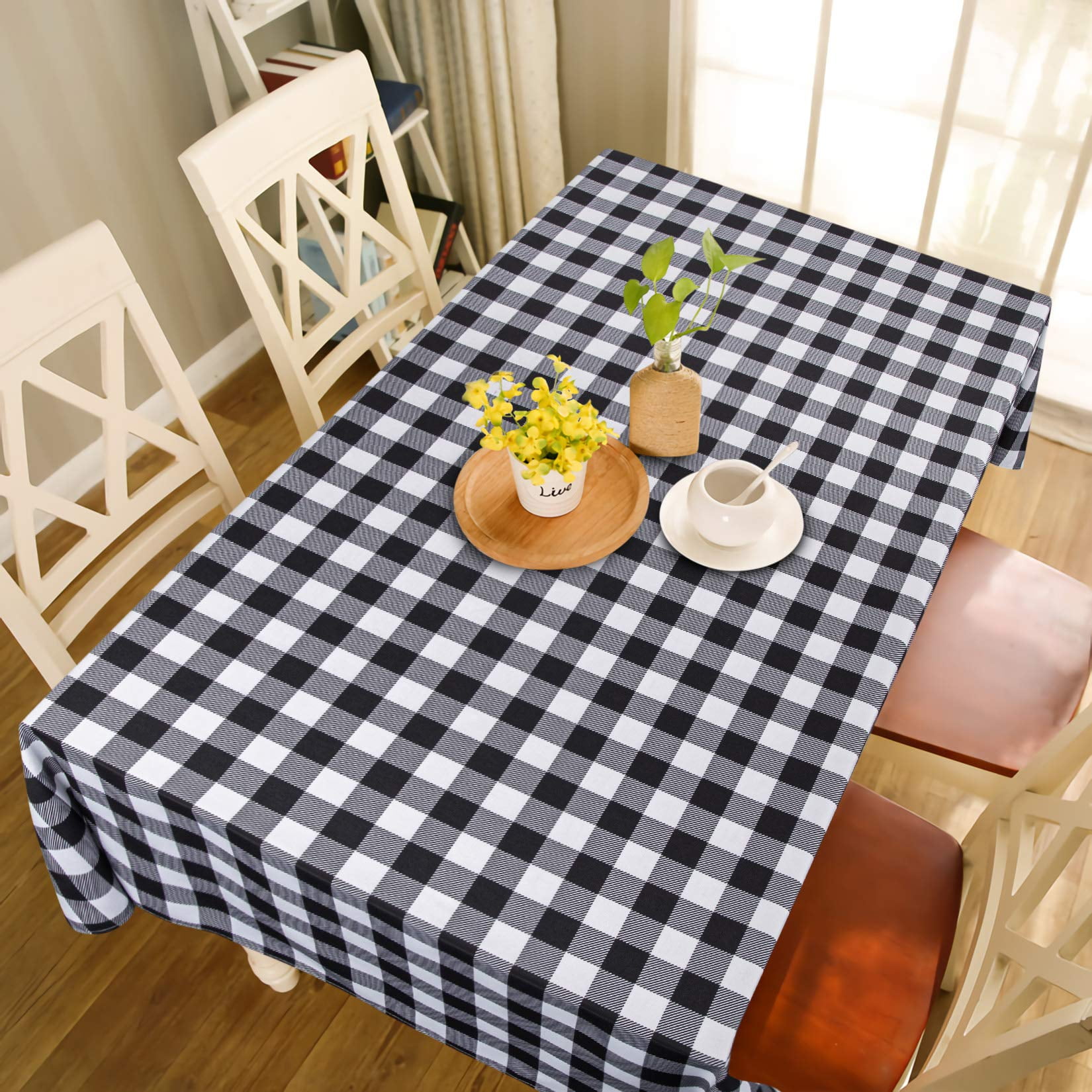 HOMERRY Rectangle Tablecloth 52"x70" White Black Plaid Waterproof Stain ...
