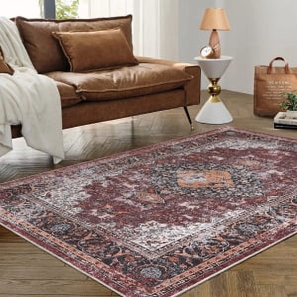 HOMERRY Red 5x7 Washable Rug Living Room Vintage Rug Traditional Rug ...