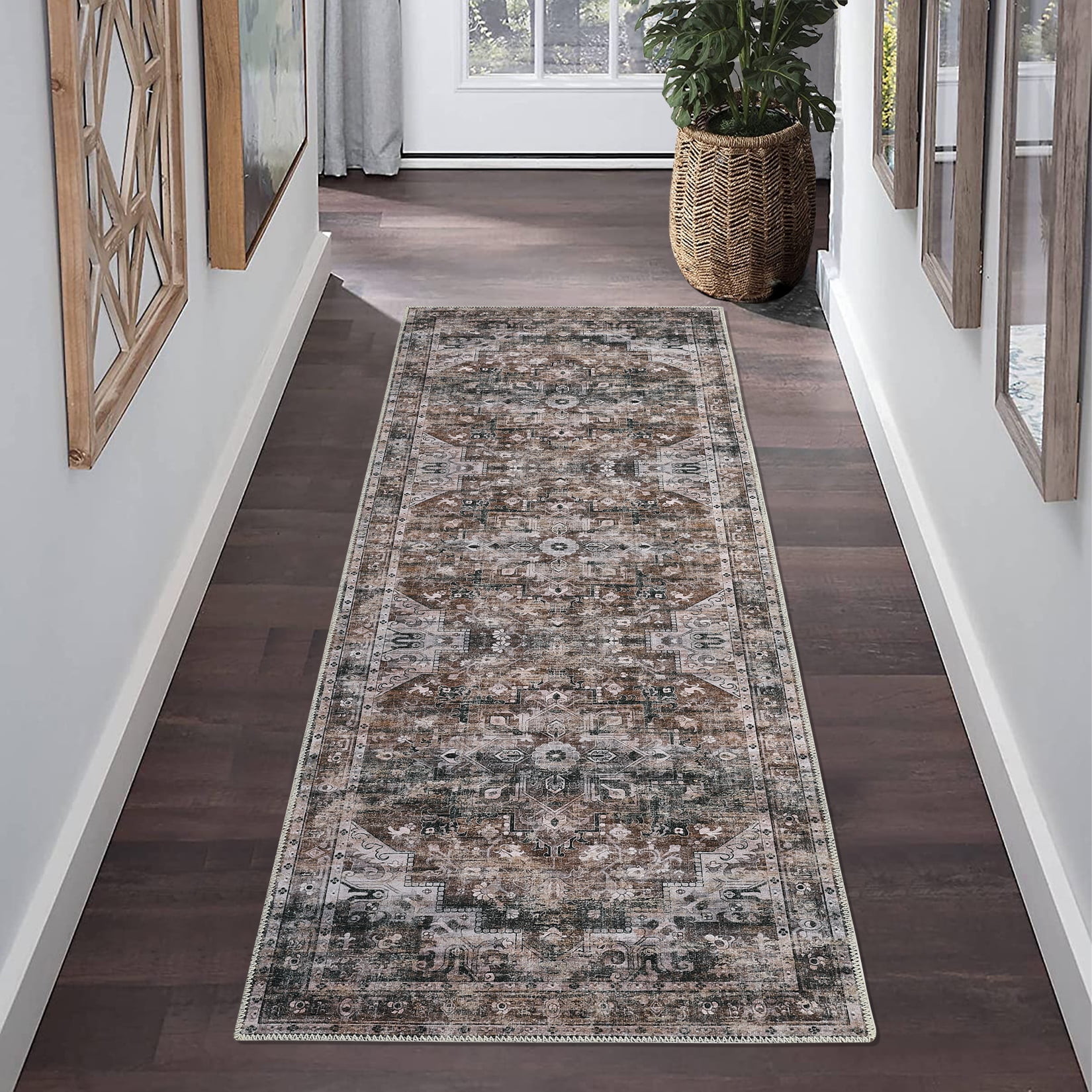 HOMERRY Runner Rug 2' x 6' Washable Floral Geometric Hallway Runner ...