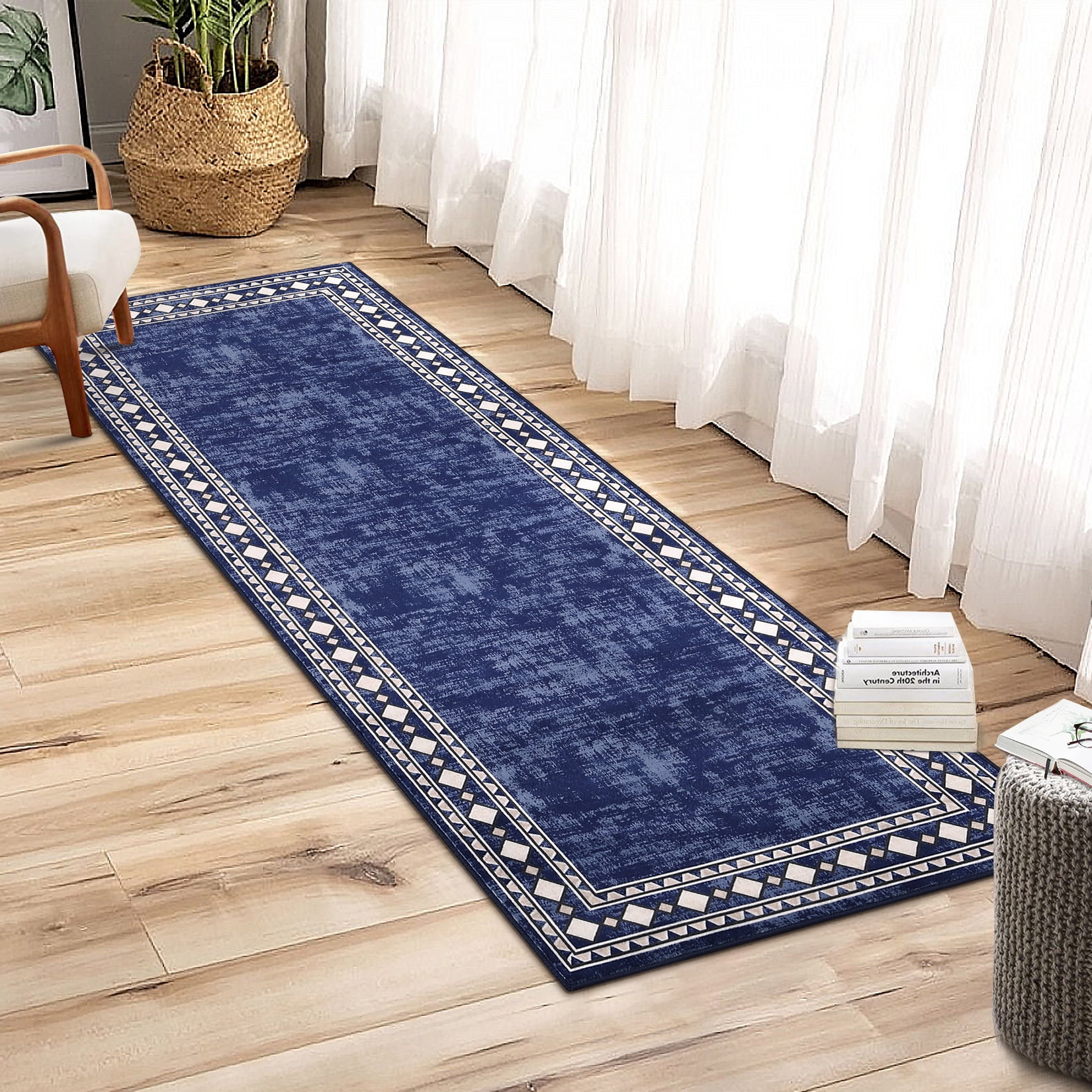 HOMERRY Runner Rug 2' x 6' Washable Modern Geometric Border Hallway ...