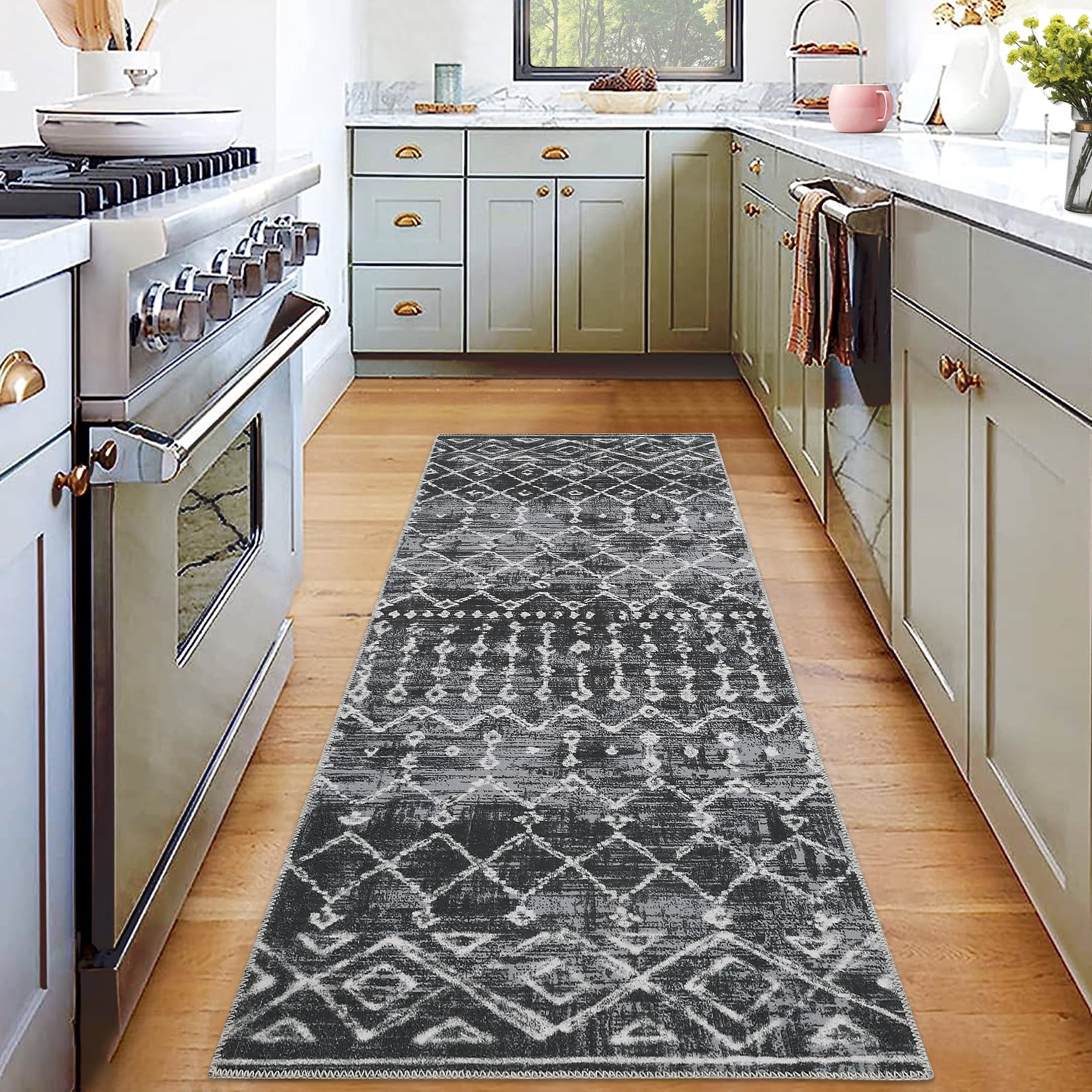 HOMERRY Runner Rug 2' x 6' Washable Modern Moroccan Geometric Hallway ...