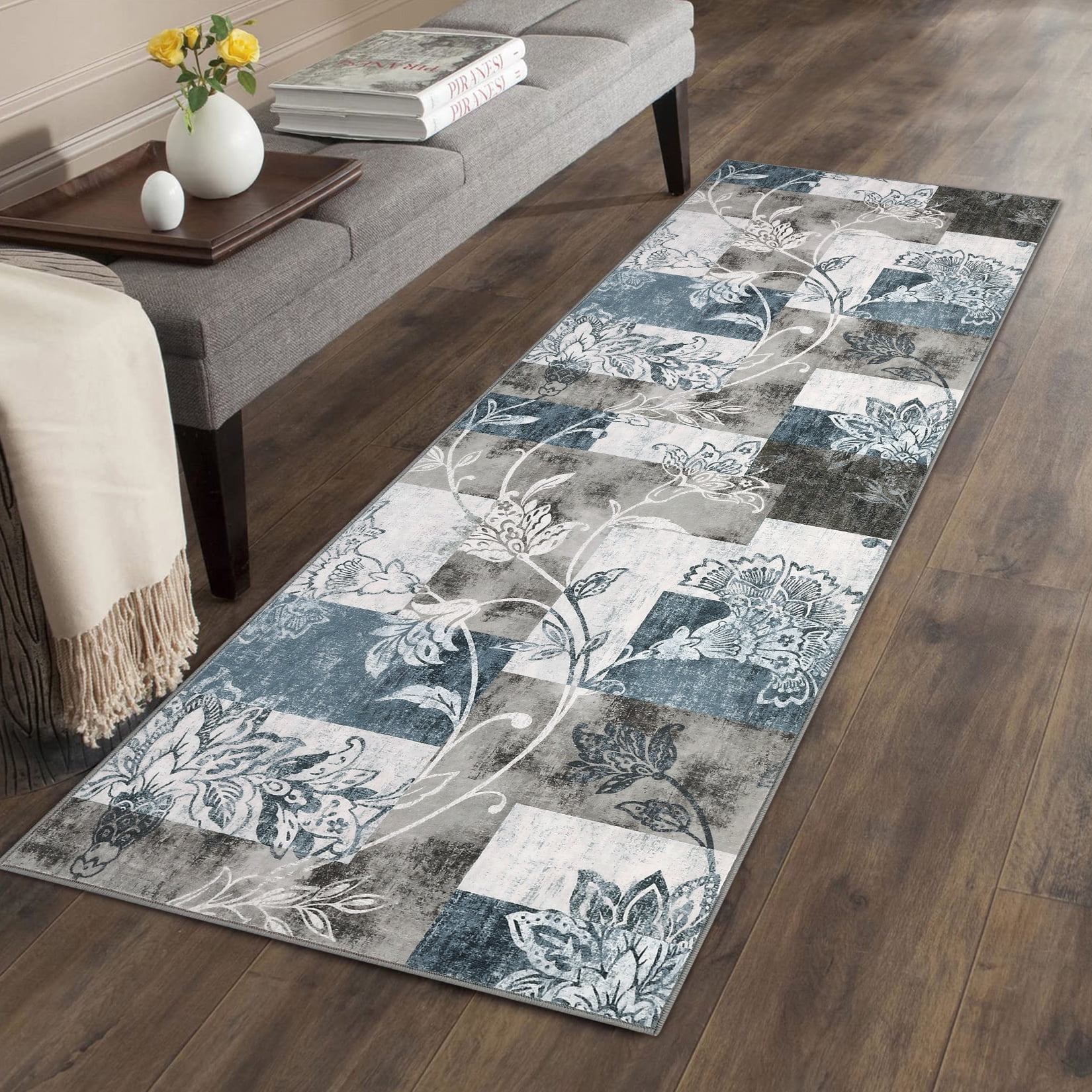 HOMERRY Runner Rug 2' x 6' Washable Modern Patchwork Plaid Hallway ...
