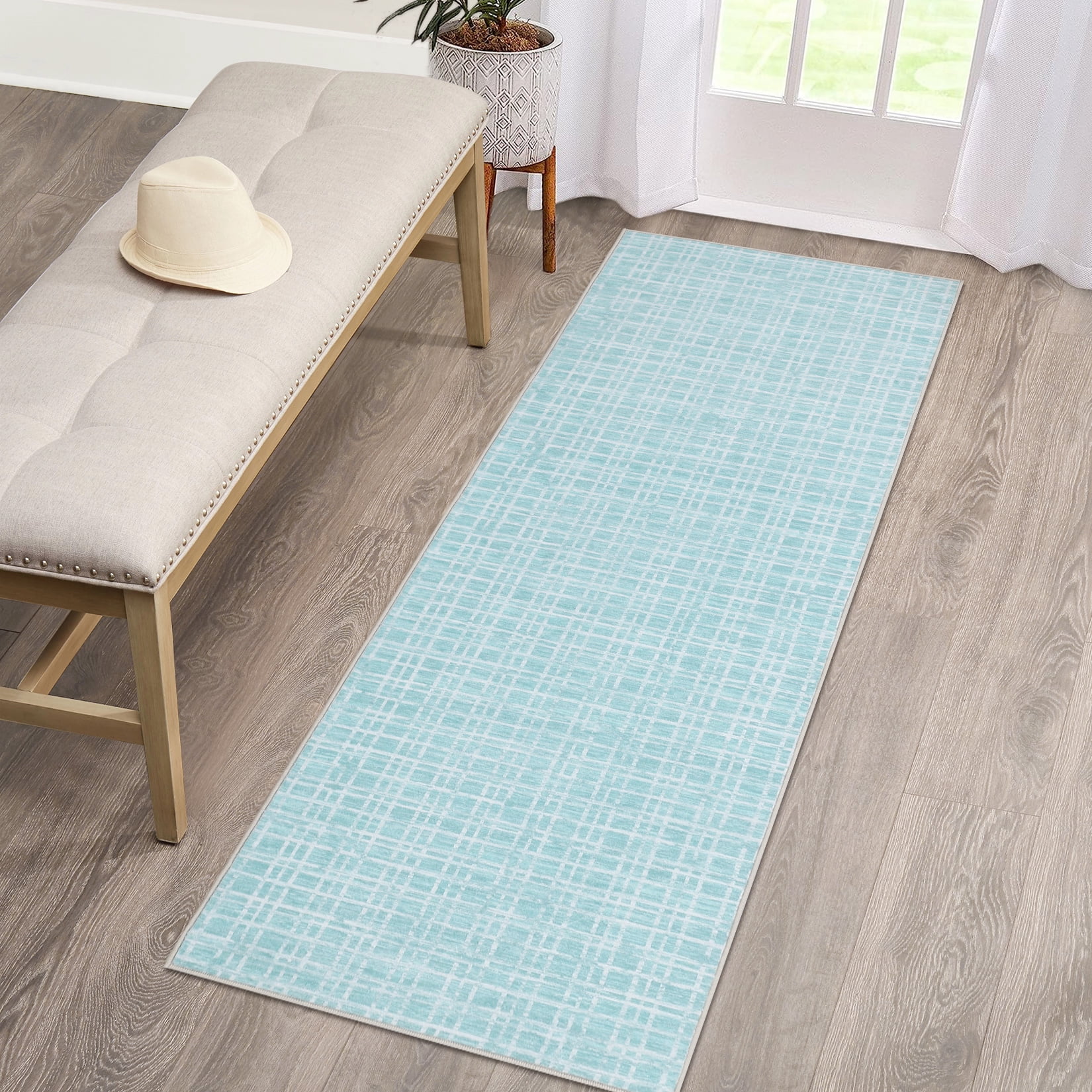 HOMERRY Runner Rug 2' x 6' Washable Modern Plaid Hallway Runner Carpet ...