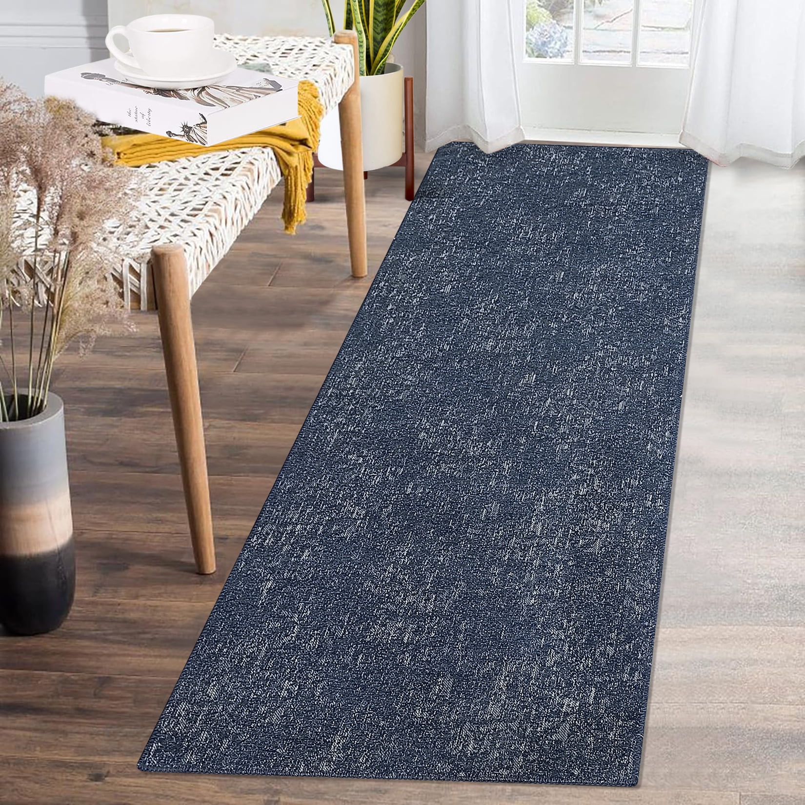 HOMERRY Runner Rug 2' x 6' Washable Modern Solid Jacquard Textured ...