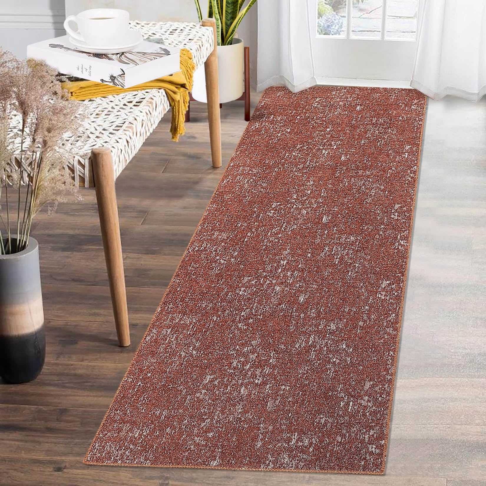 HOMERRY Runner Rug 2' x 6' Washable Modern Solid Jacquard Textured ...