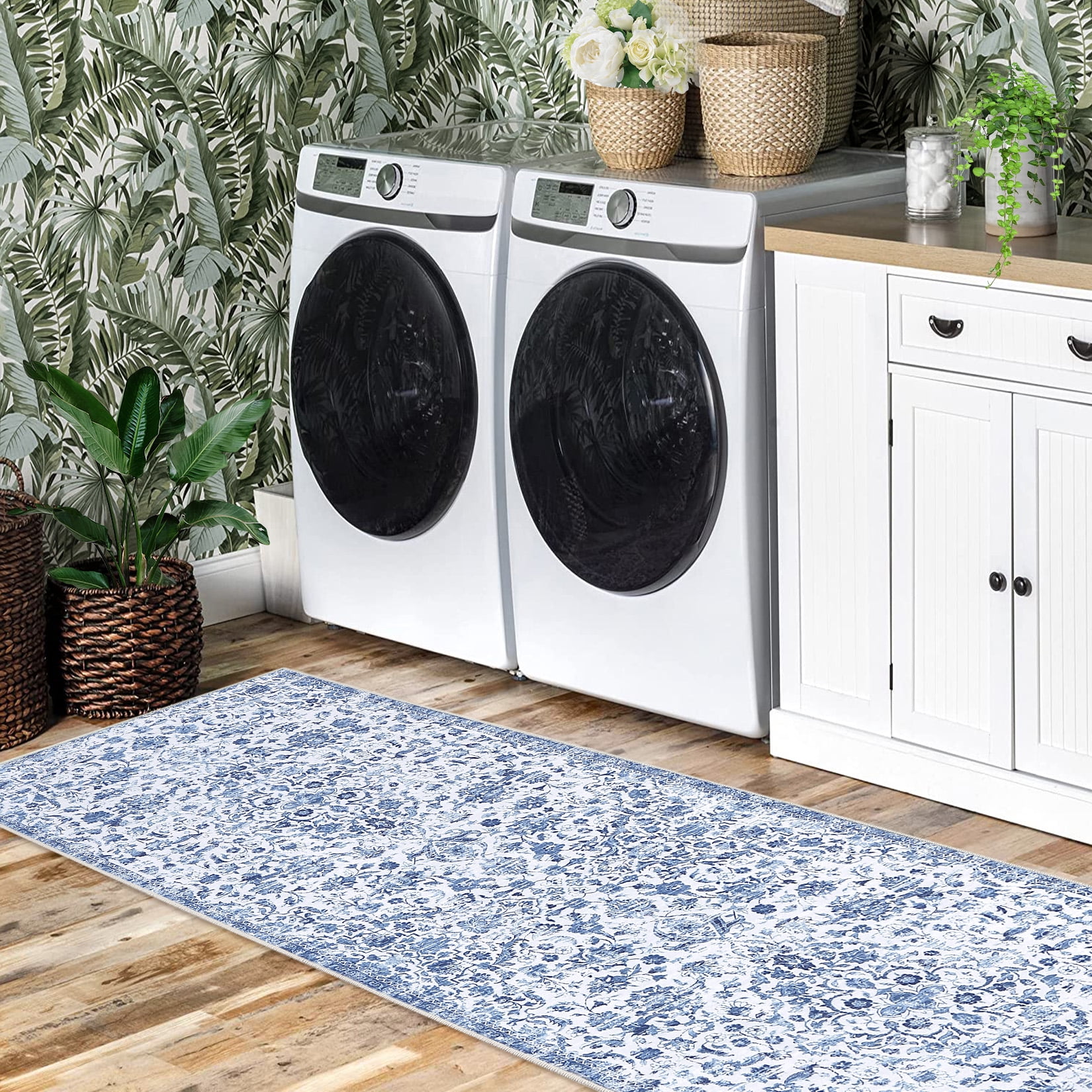 HOMERRY Runner Rug 2' x 6' Washable Modern Vintage Floral Hallway ...