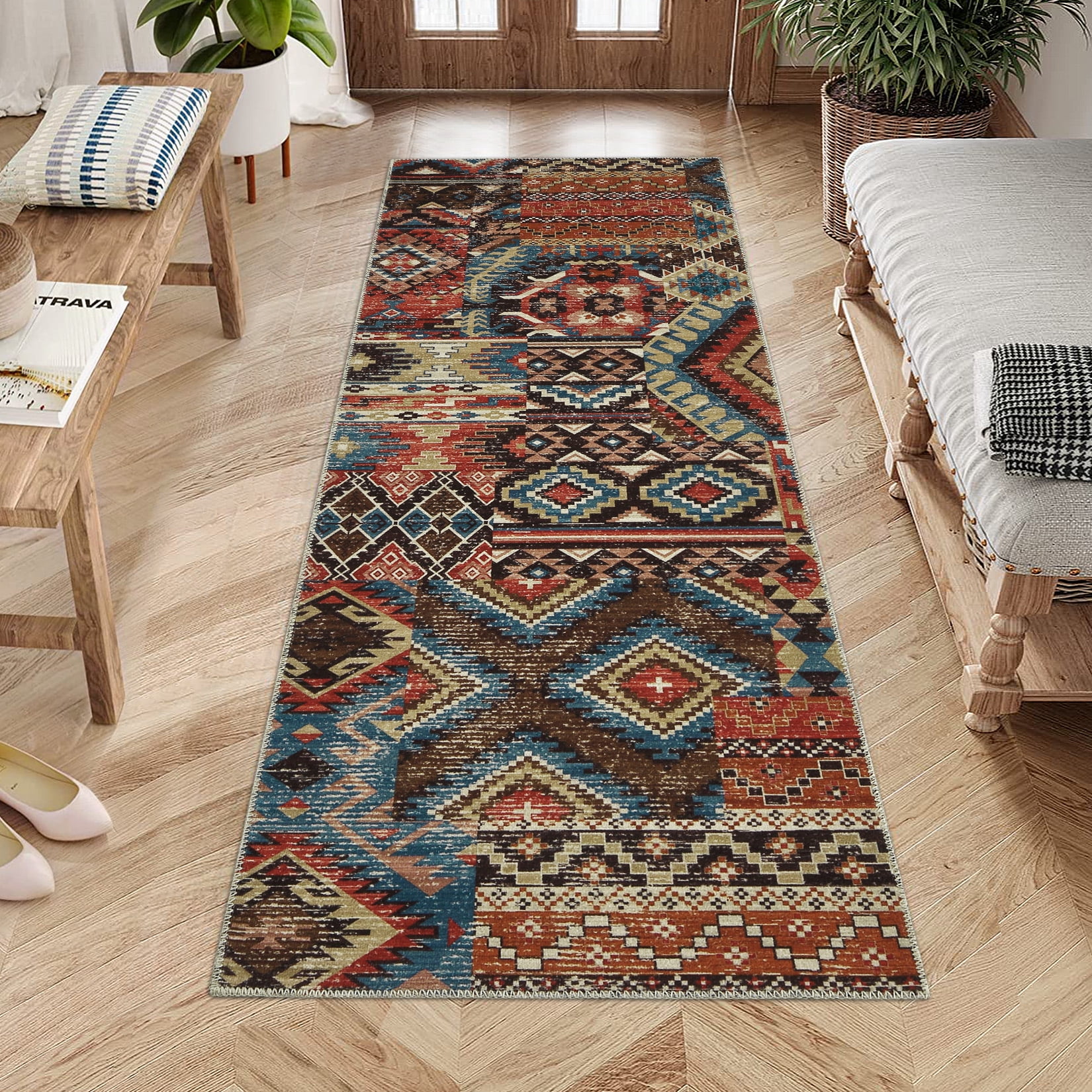 HOMERRY Runner Rug 2' x 6' Washable Vintage Bohemian Patterns Hallway ...