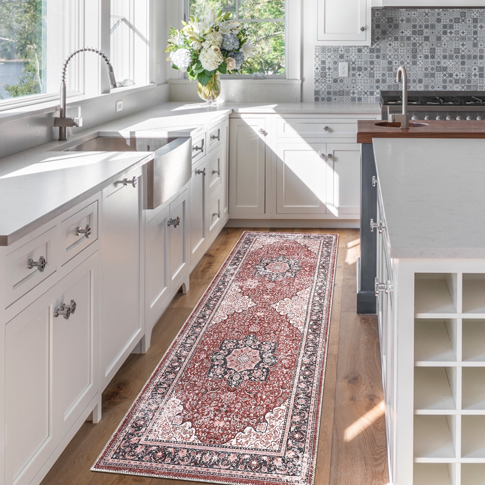 HOMERRY Runner Rug 2' x 6' Washable Vintage Floral Hallway Runner ...