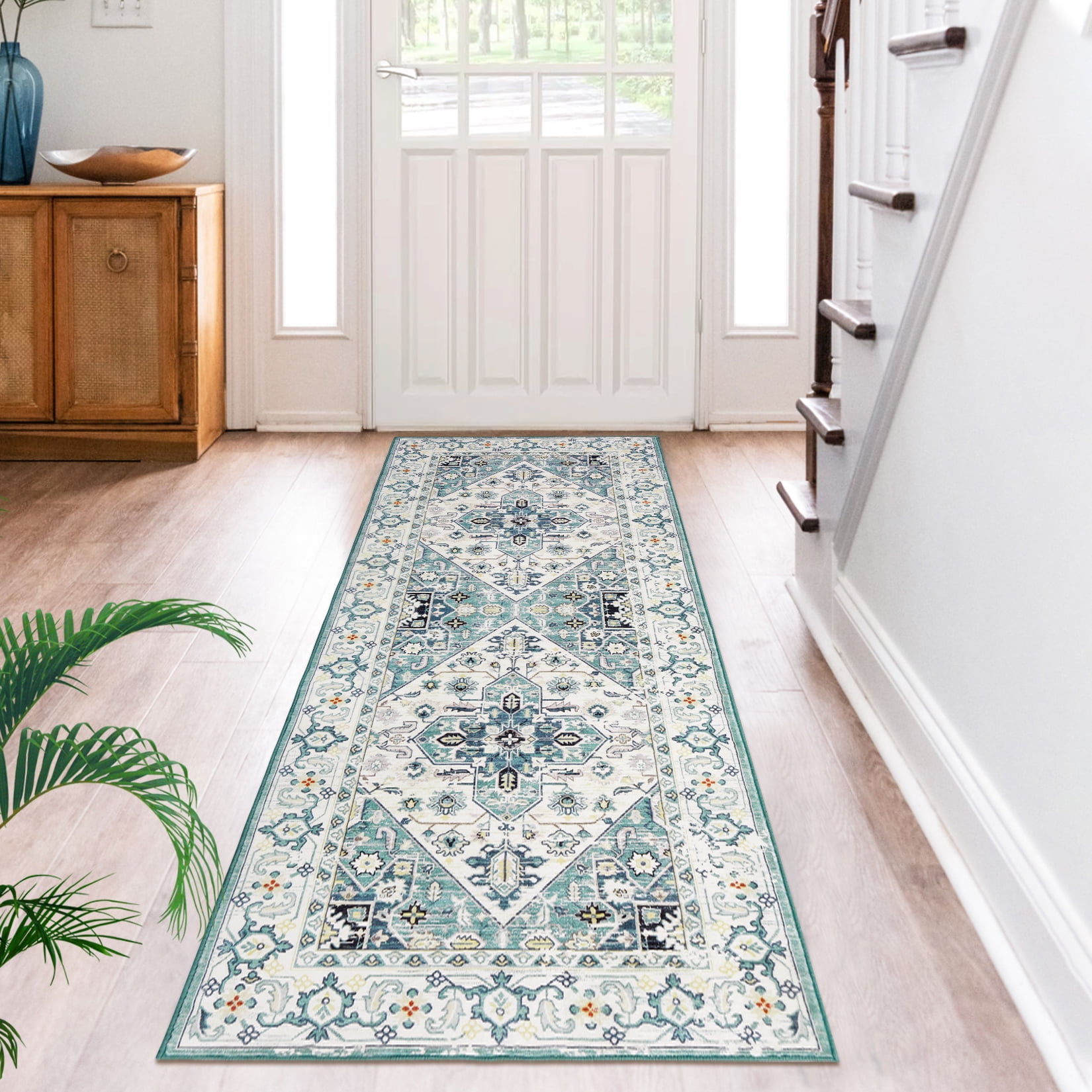 HOMERRY Runner Rug 2' x 6' Washable Vintage Floral Print Hallway Runner ...