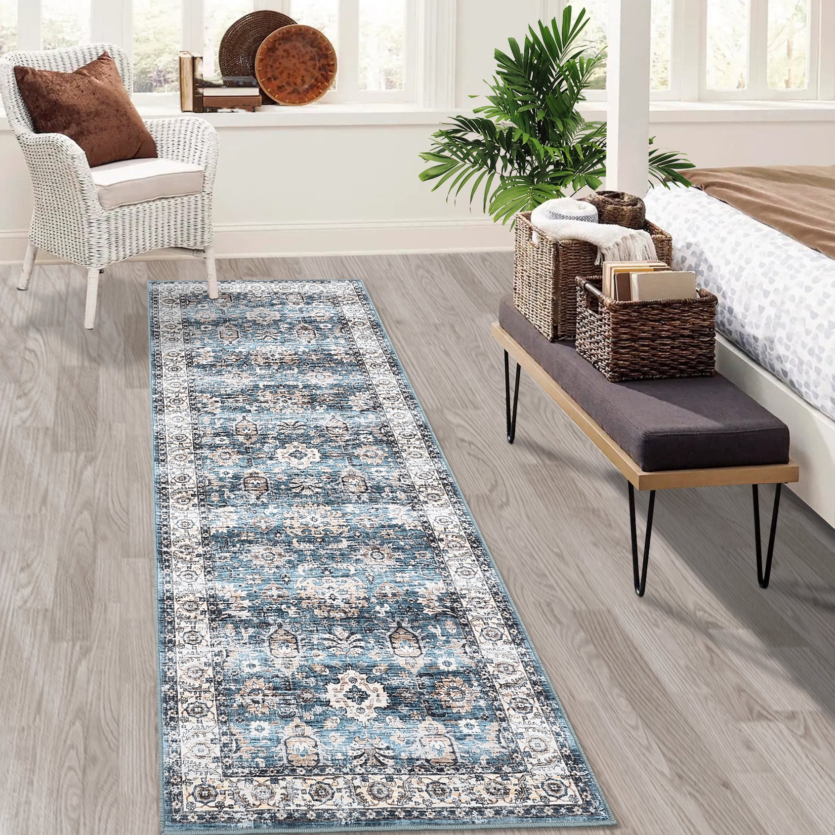 HOMERRY Runner Rug 2x6 Distressed Floral Indoor Washable Rug for ...