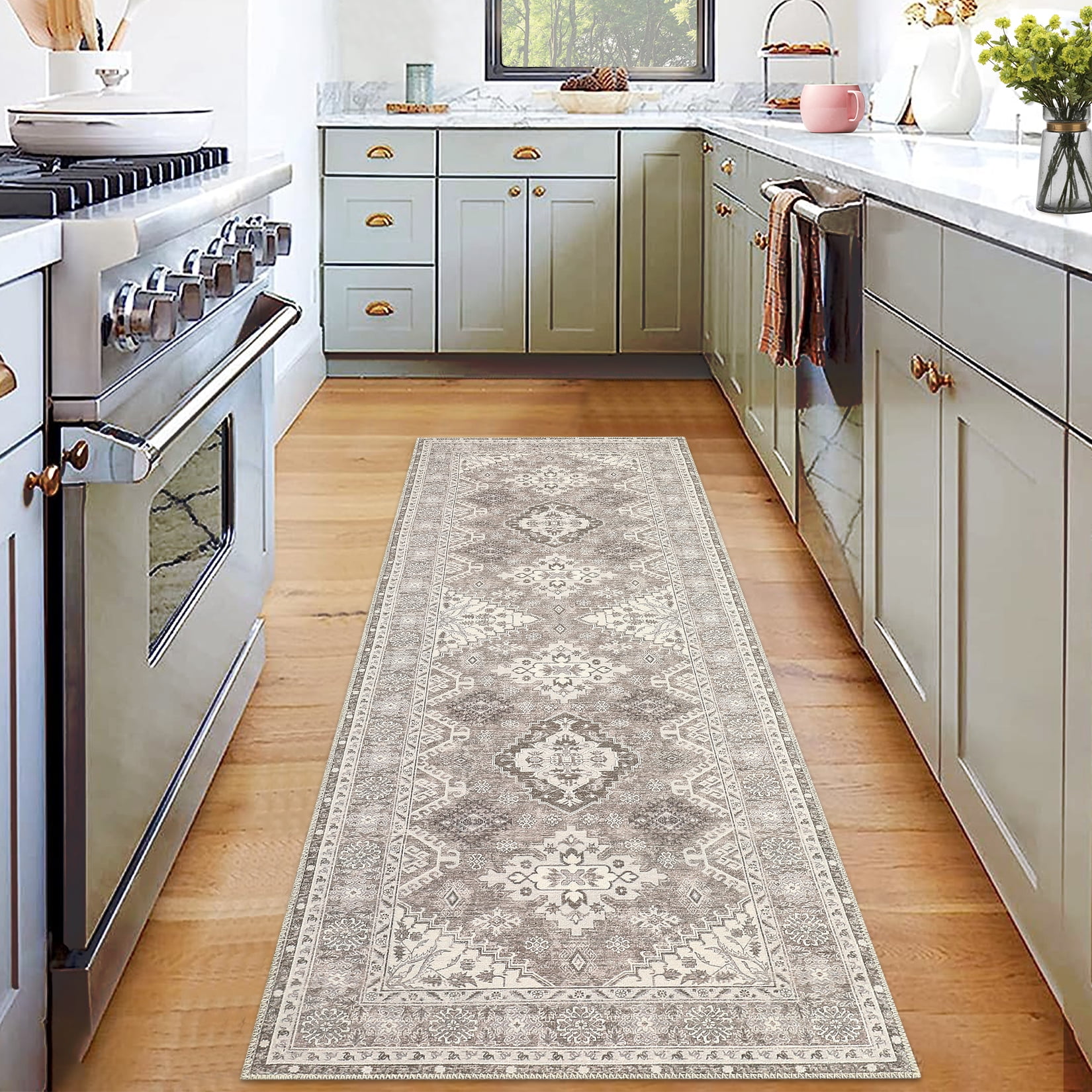 HOMERRY Runner Rug 2x6 Distressed Geometric Floral Indoor Washable Rug ...